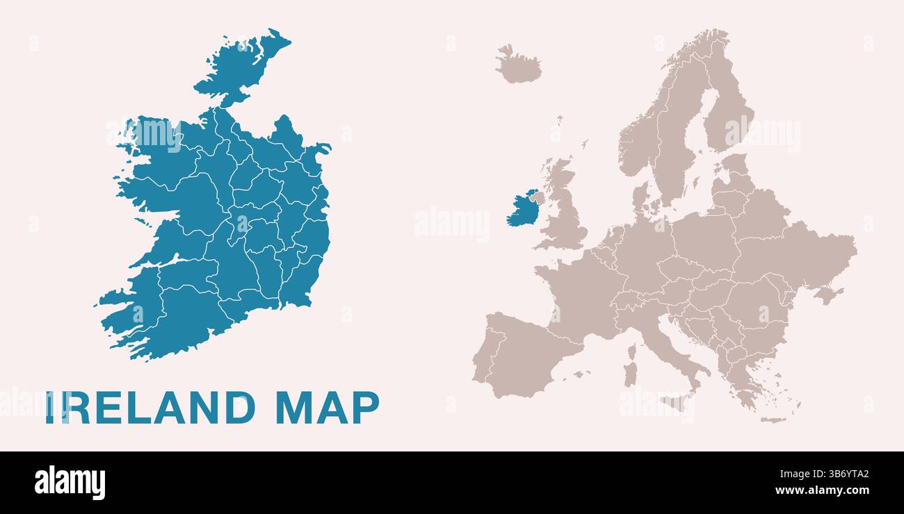 Map of Ireland with administrative divisions and highlighted position ...