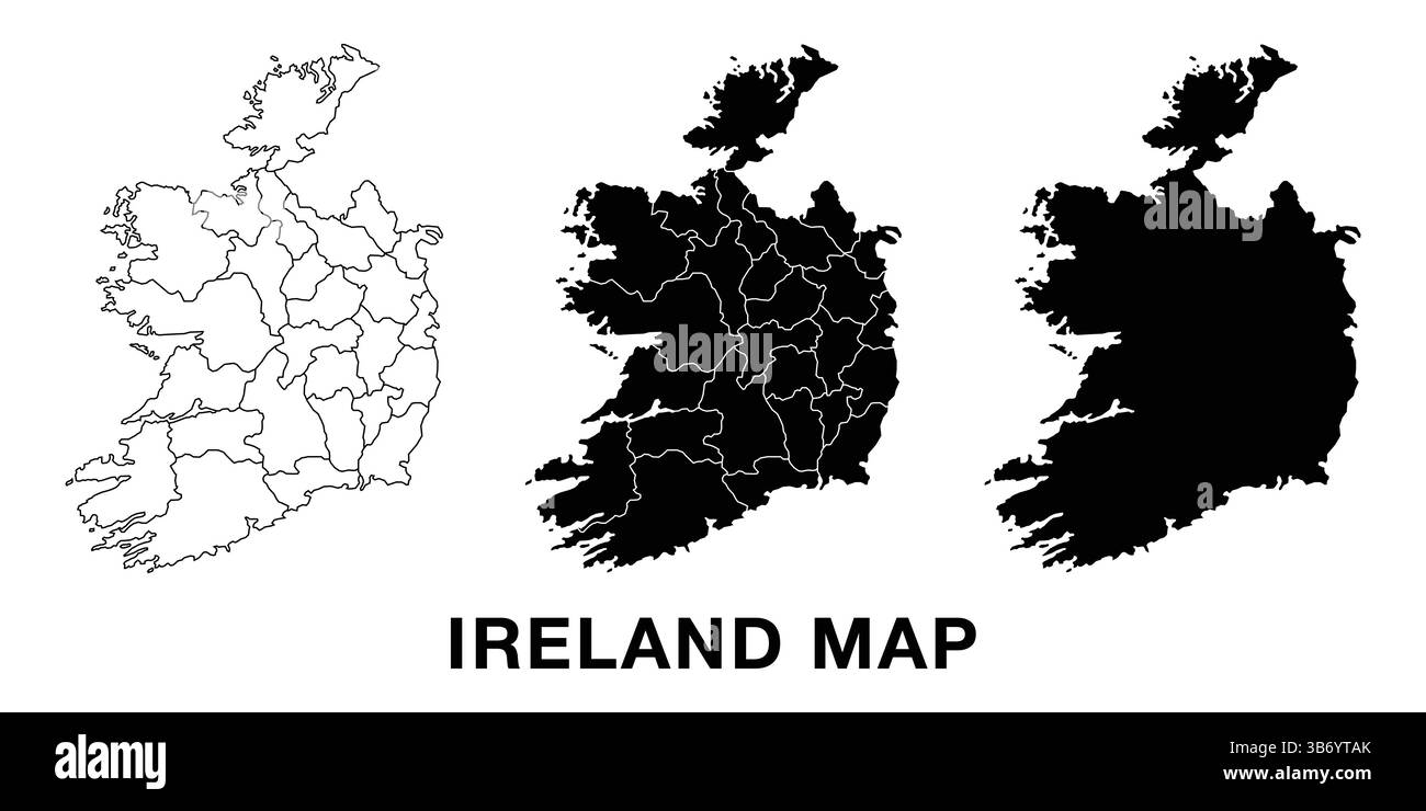 Ireland map set with administrative divisions, outline, and silhouette ...