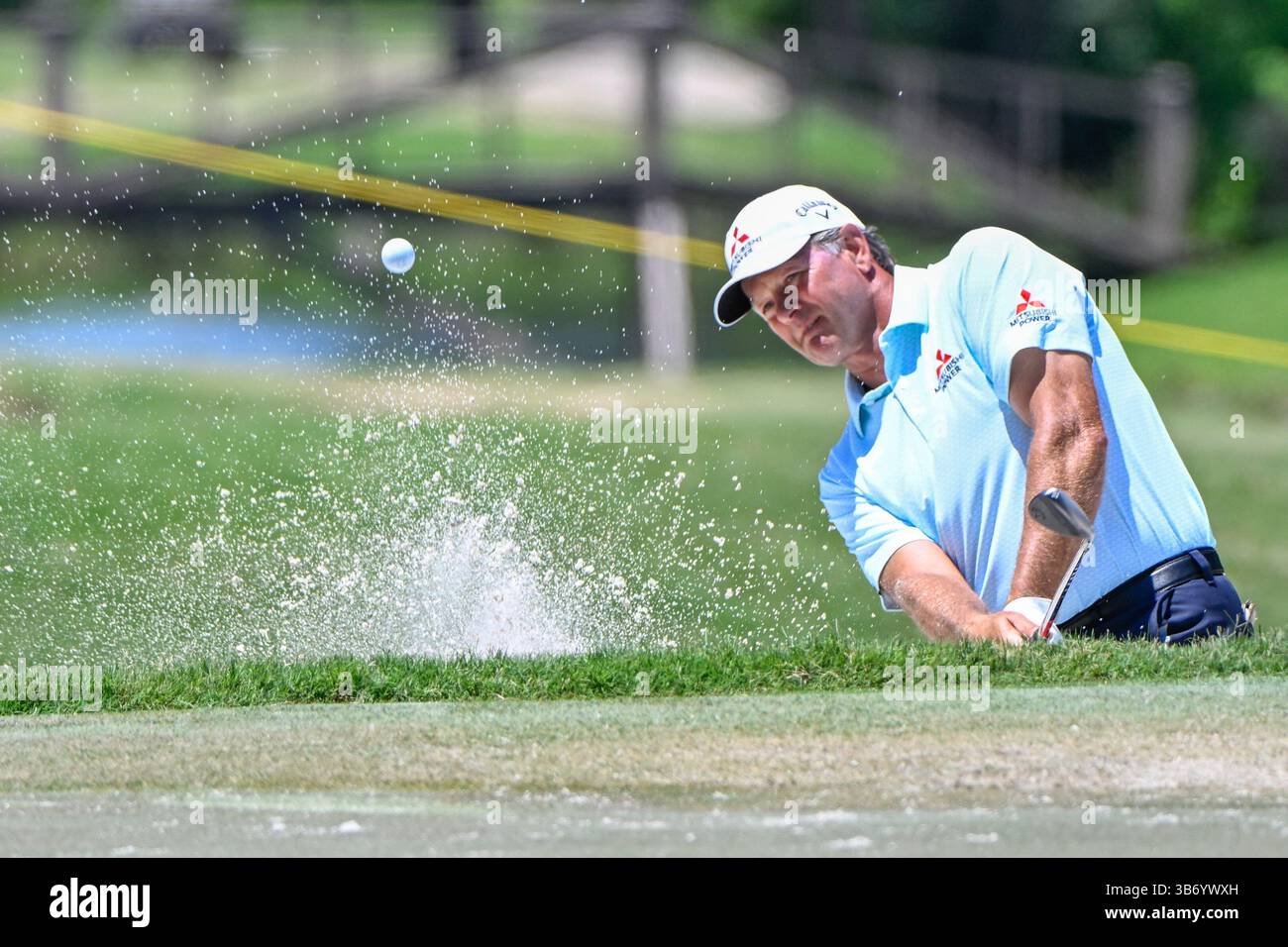 THE WOODLANDS, TX - MAY 04: Retief Goosen hits from the trap on 1 ...