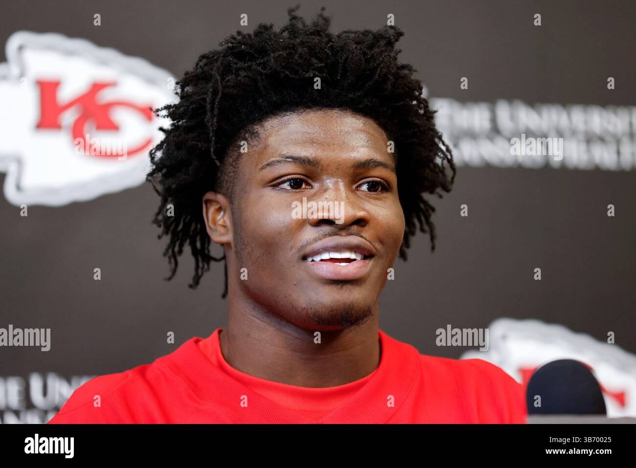 Kansas City Chiefs running back Brashard Smith talks with the media ...