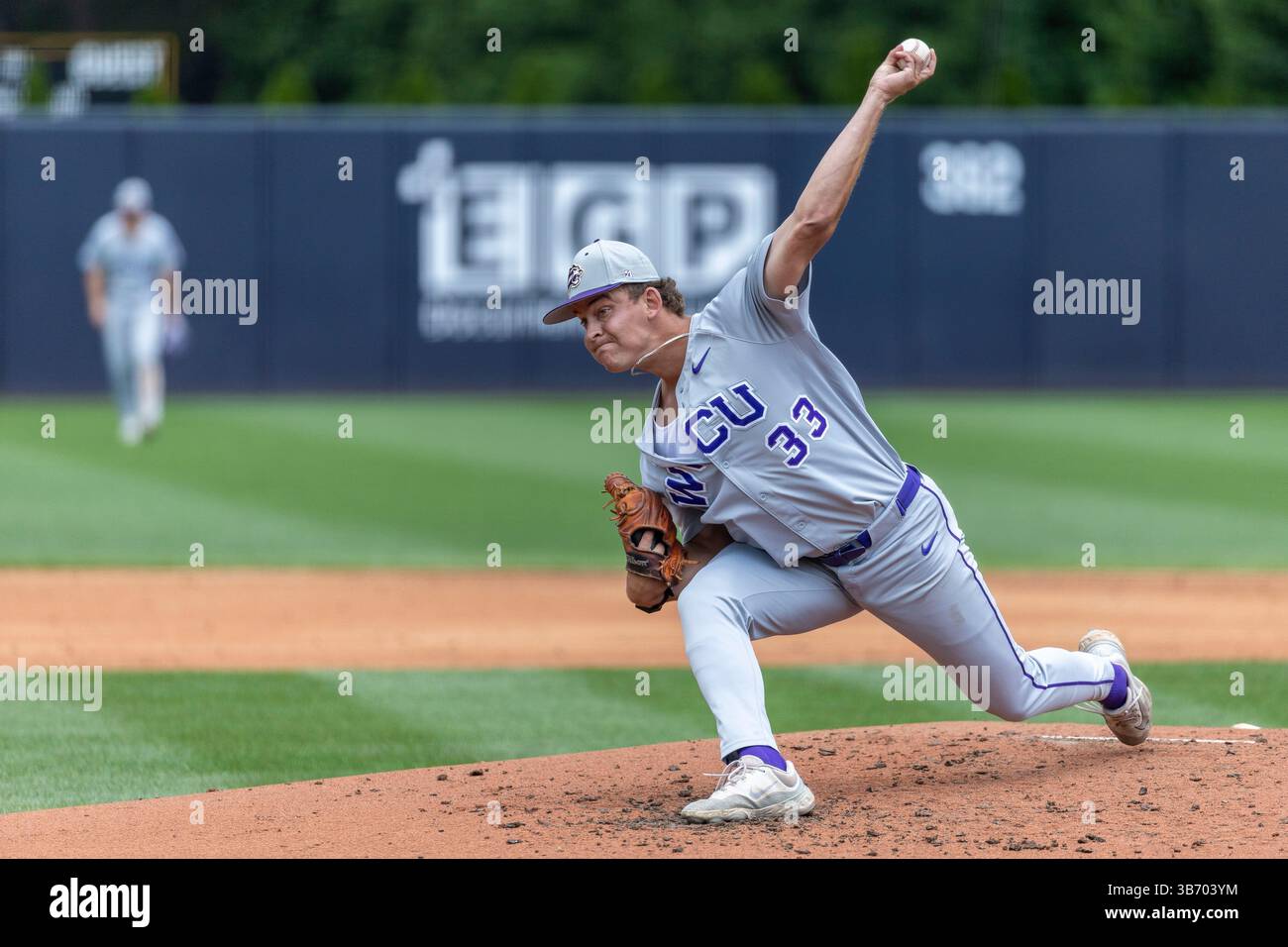 Western Carolina pitcher Owen Austin (33) pitches against Georgia Tech ...