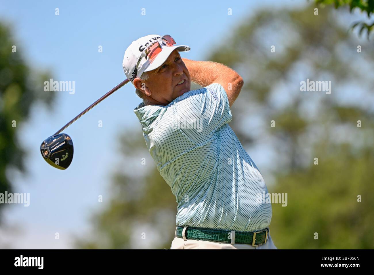 THE WOODLANDS, TX - MAY 04: Scott Parel watches his tee shot on 2 ...
