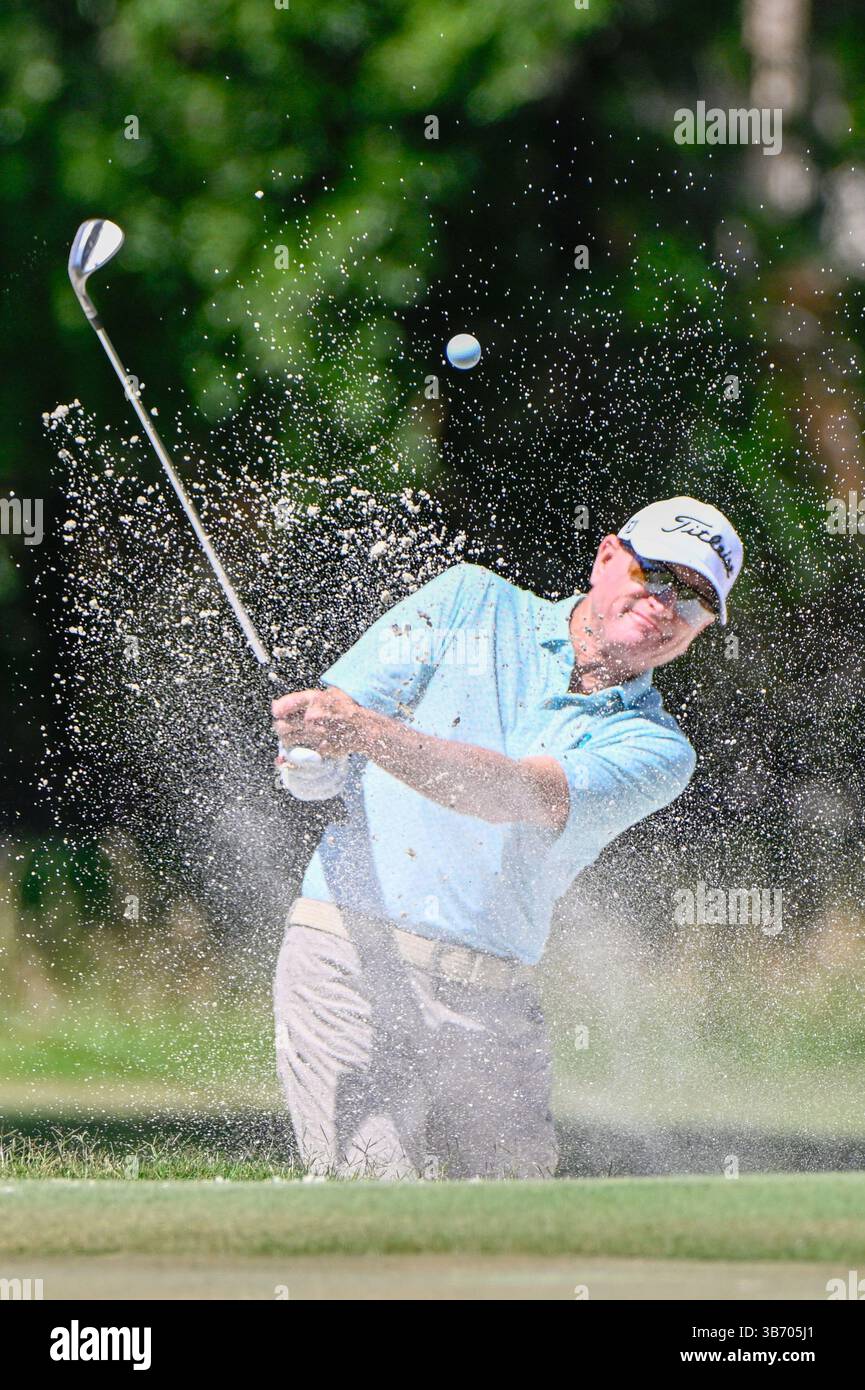 THE WOODLANDS, TX - MAY 04: Steve Flesch hits from the trap on 1 during ...