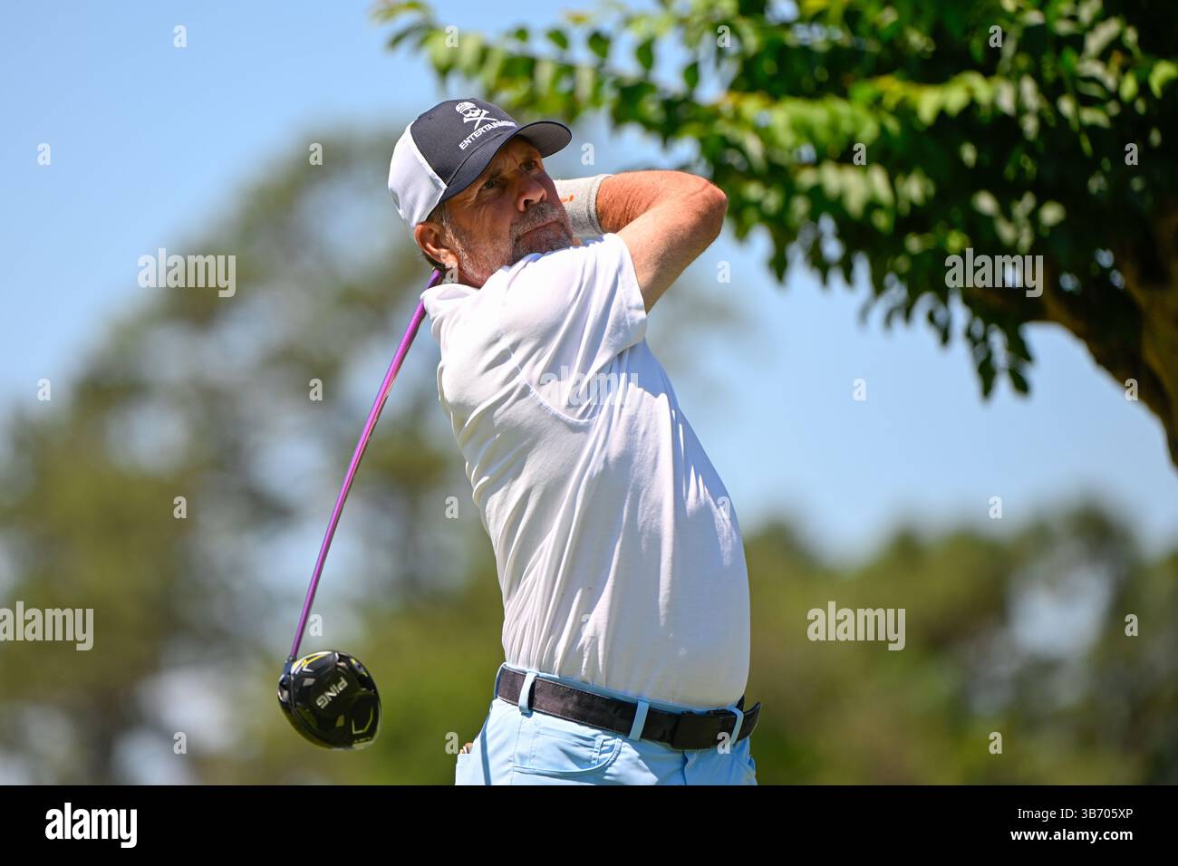 THE WOODLANDS, TX - MAY 04: Doug Barron watches his tee shot on 2 ...