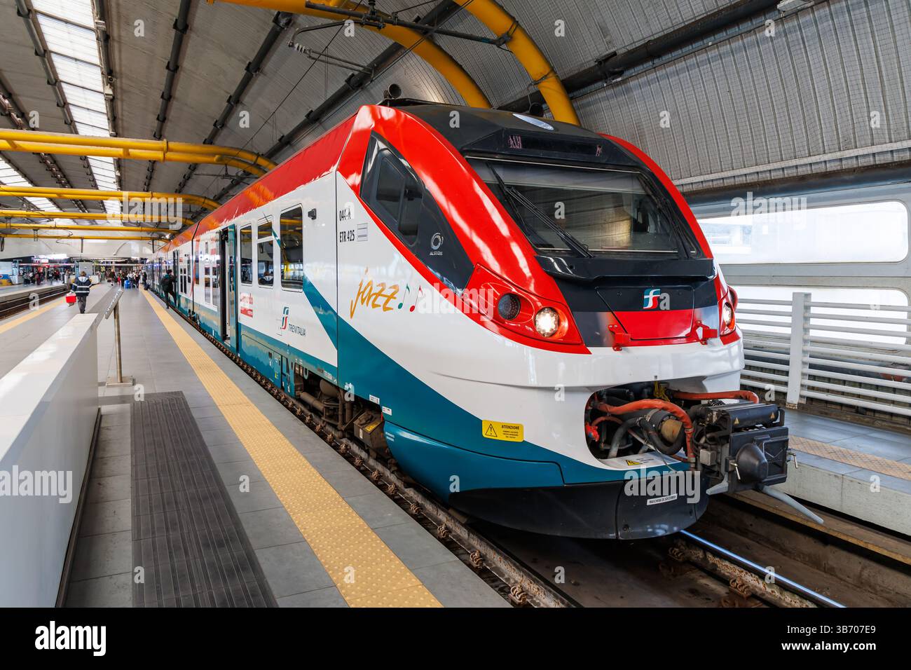 Rome, Italy - March 4, 2025: Leonardo Express train of Trenitalia type Jazz Alstom Coradia ...