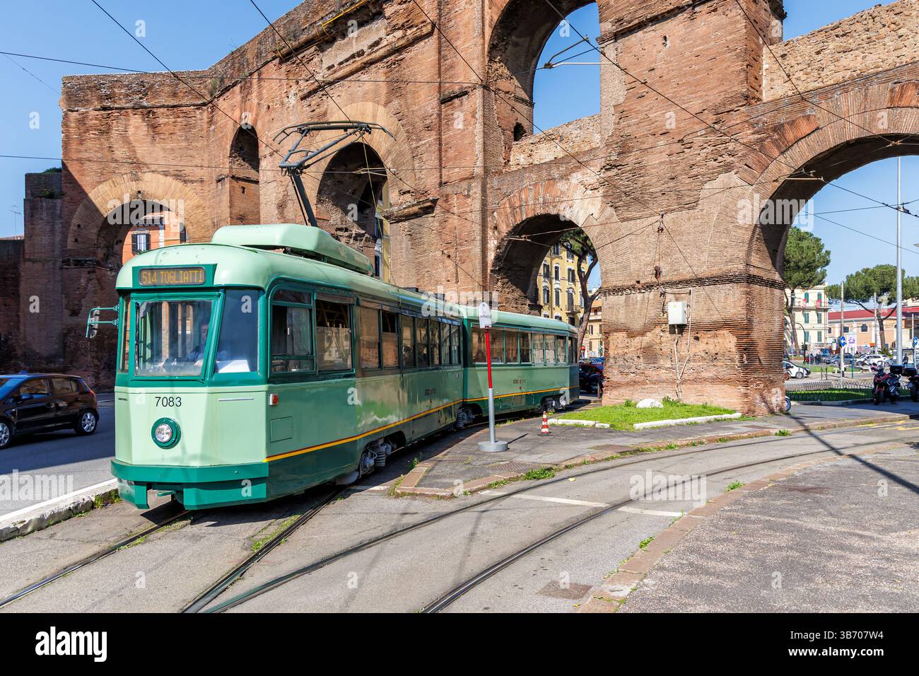 Rome, Italy - March 7, 2025: Tram type Serie 7000 Stanga at Porta ...