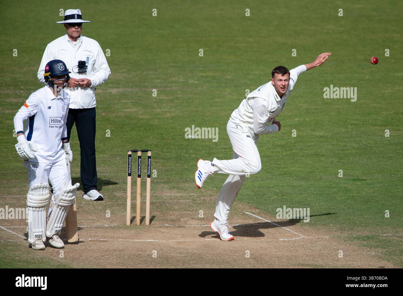Southampton, UK, 04 May 2025. George Drissell of Durham bowling during ...