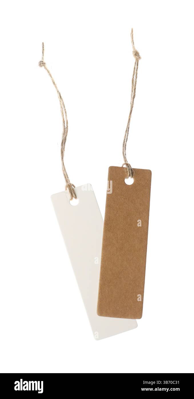 Blank tags with strings isolated on white Stock Photo - Alamy