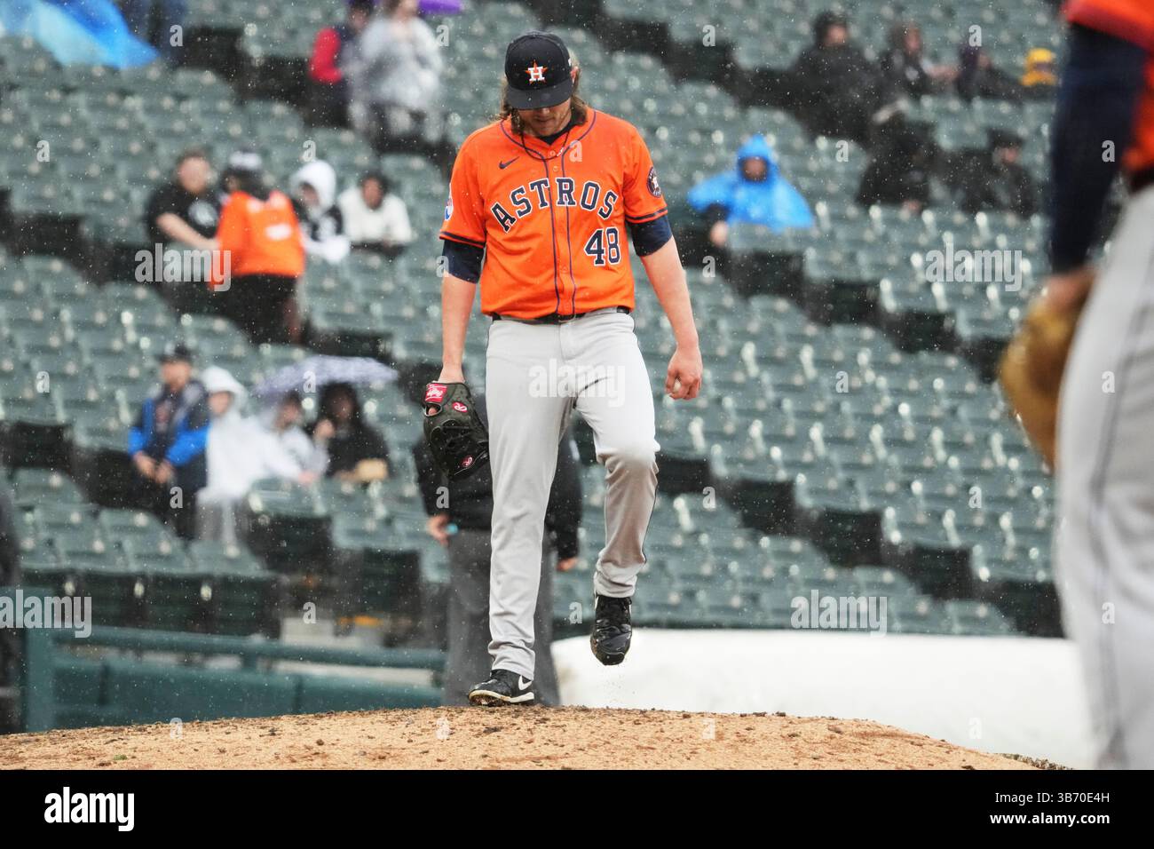 Houston Astros relief pitcher Steven Okert kicks the mound after ...