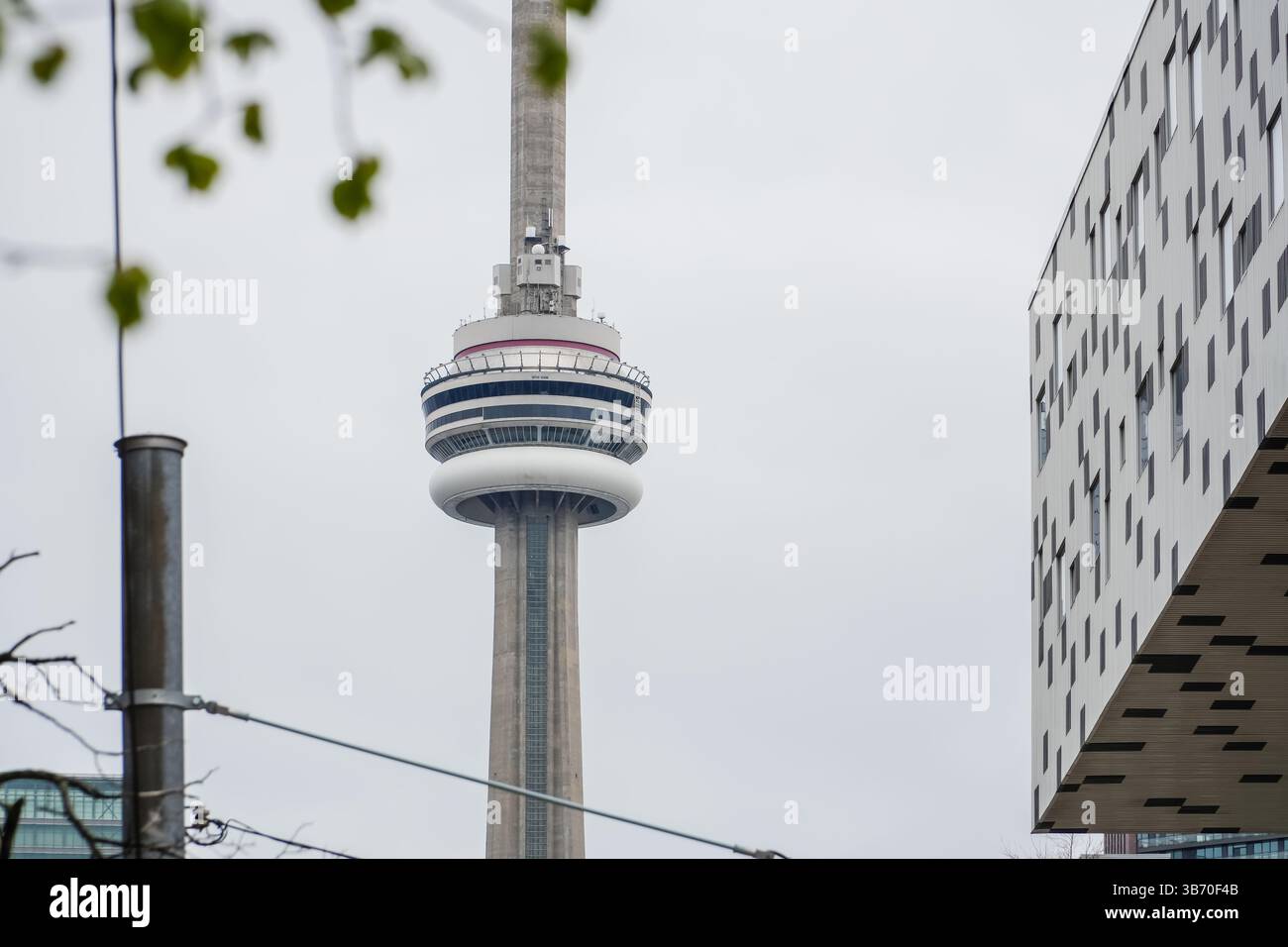 CN Tower. View of the upper levels and observation deck of the iconic ...
