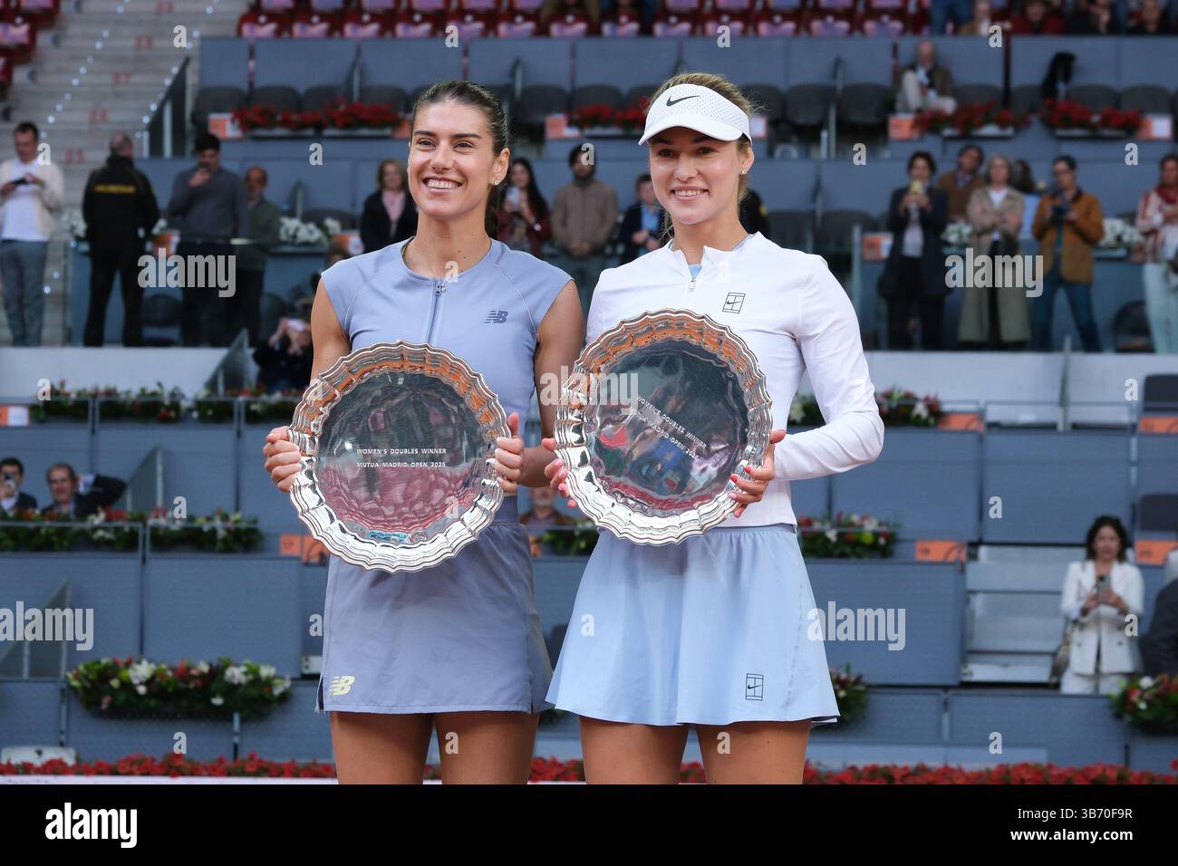 Anna Kalinskaya and Sorana Cirstea of Romania after winning the Women Double’s Final of Mutua ...