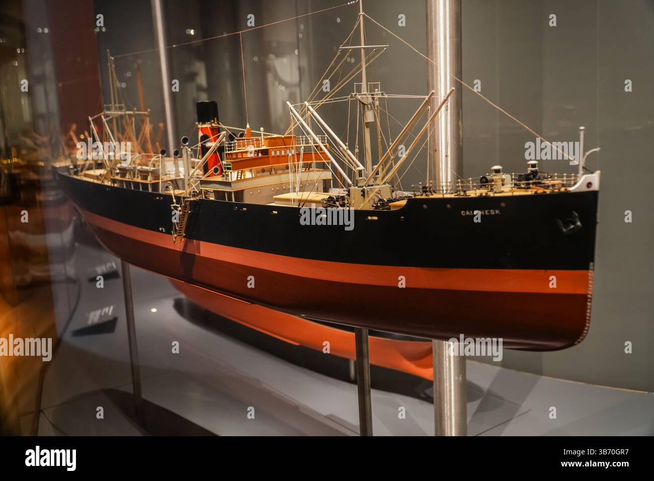 Cairnesk, a detailed model of a cargo steamship, likely exhibited in a ...