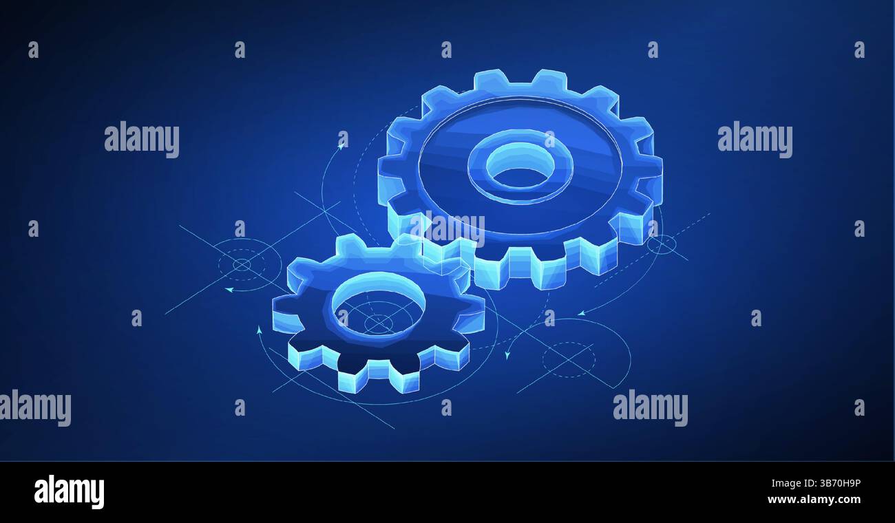 Digital gear mechanism. Engineer blueprint, technology innovation ...