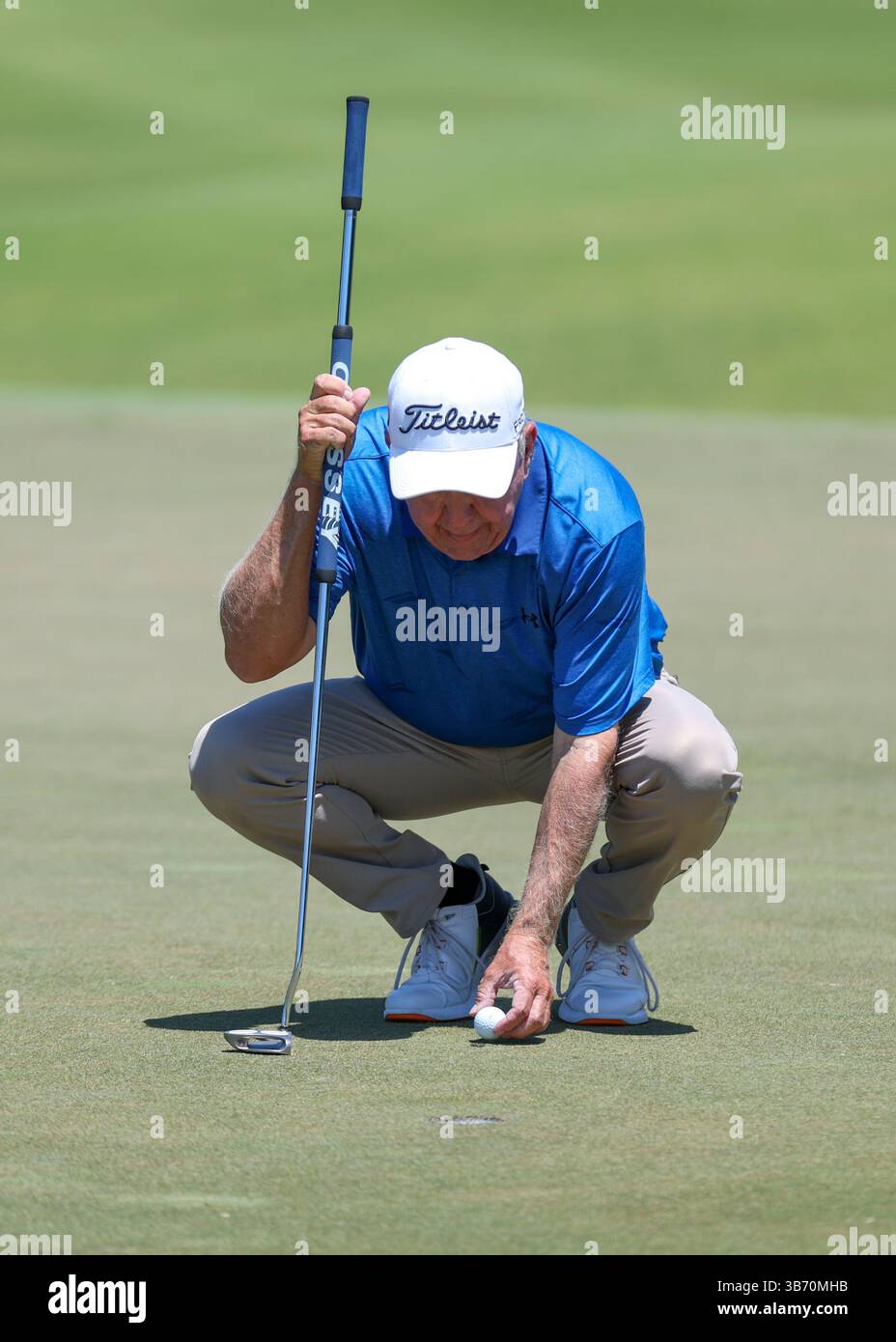 THE WOODLANDS, TX - MAY 04: Billy Mayfair sets up his putt on 9 green ...
