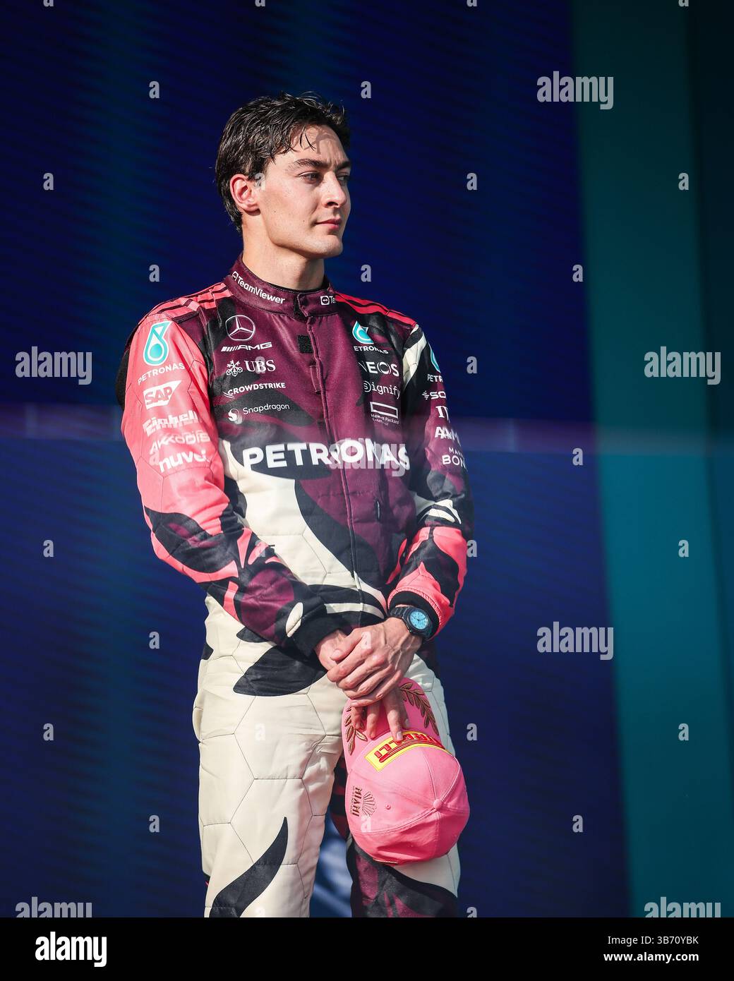 RUSSELL George (gbr), Mercedes AMG F1 Team W16, portrait podium during ...