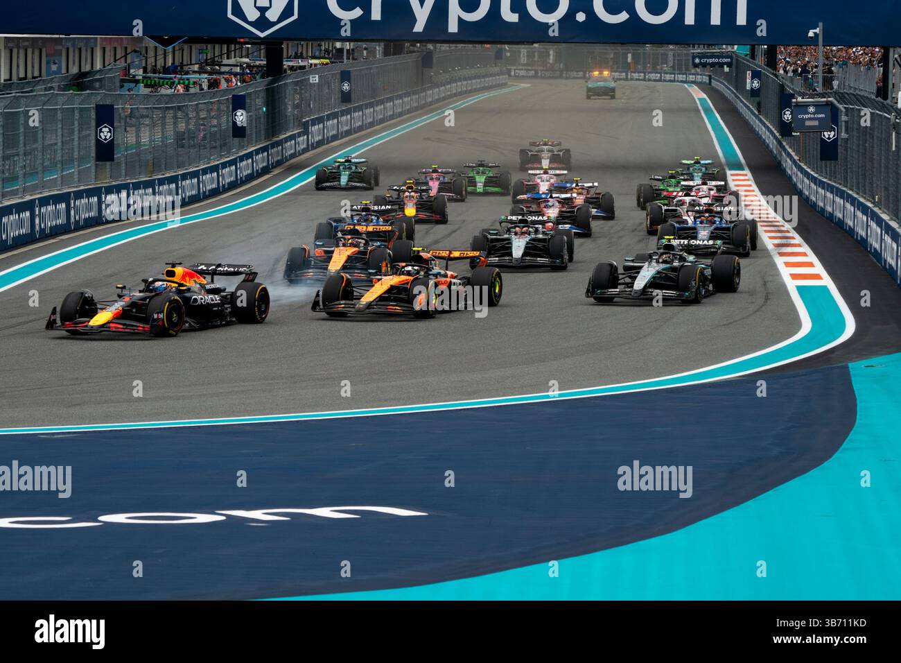 Dutch Formula One driver Max Verstappen of Red Bull Racing leads the ...