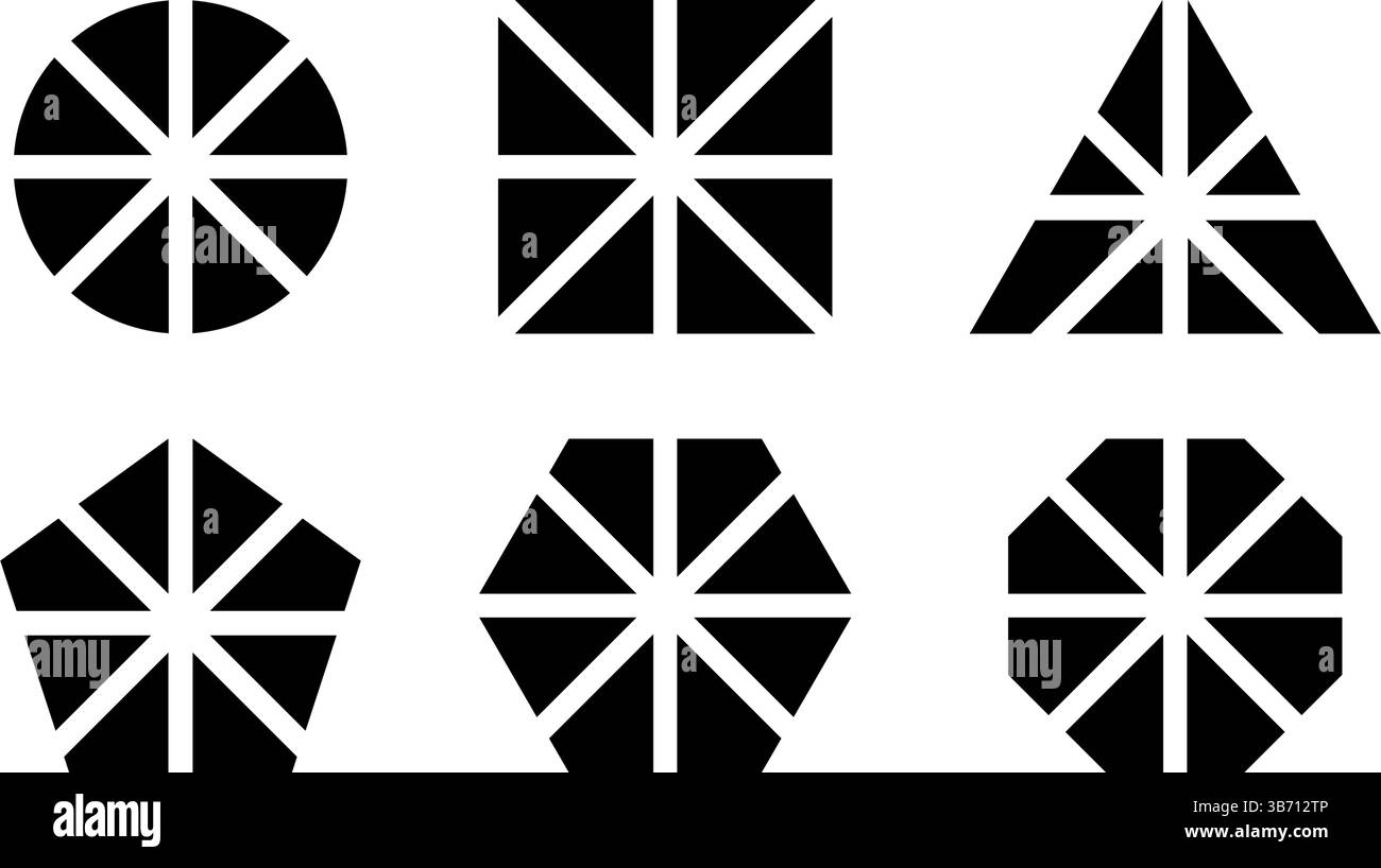Geometric shapes divided into 8 parts isolated on white background ...