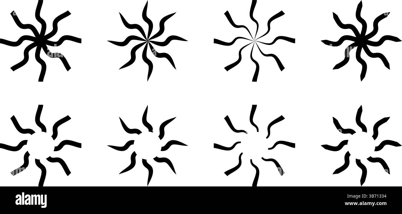 Spinner sun symbols. Round swirl icons. Fan, propeller, pinwheel toy or ...
