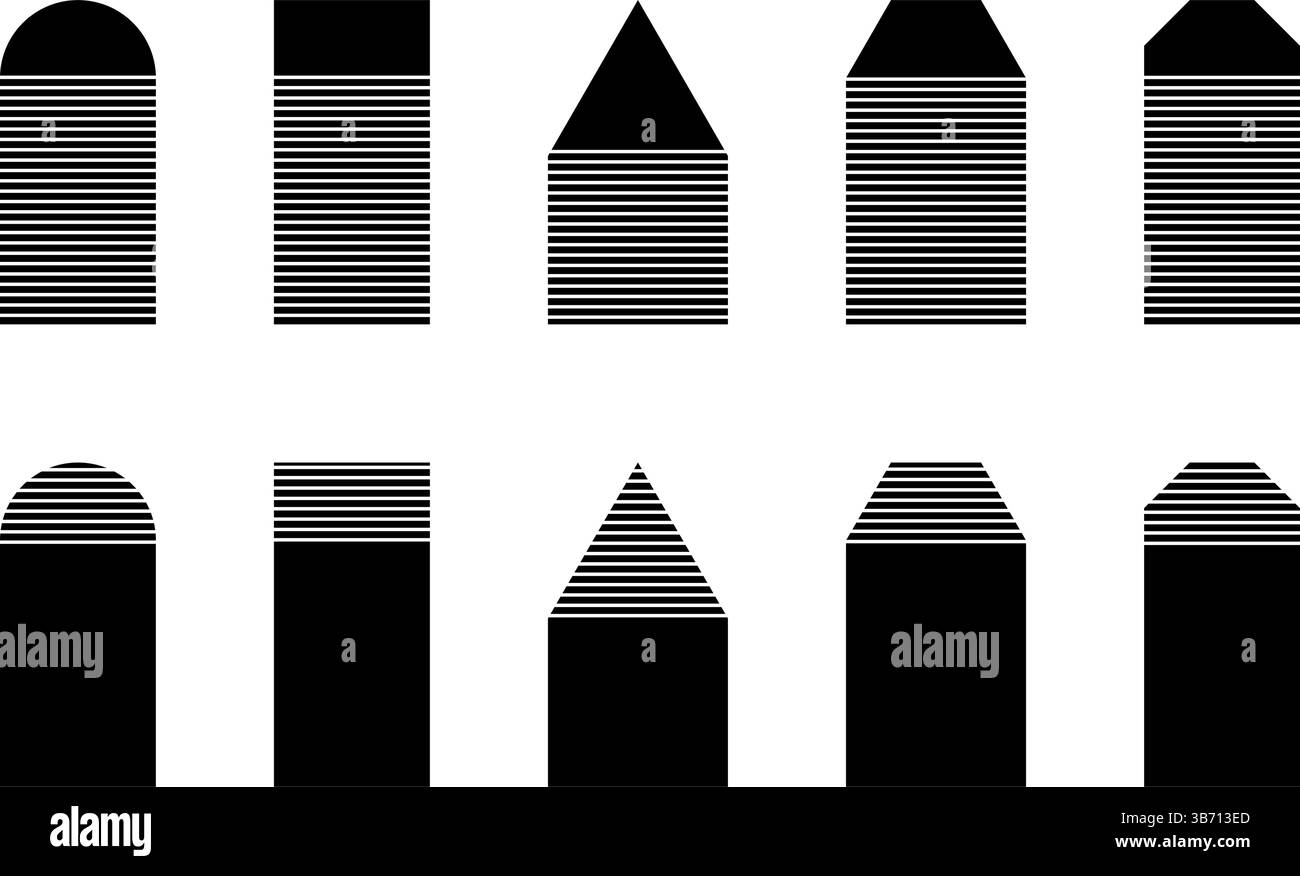 Black striped geometric shapes isolated on white background ...