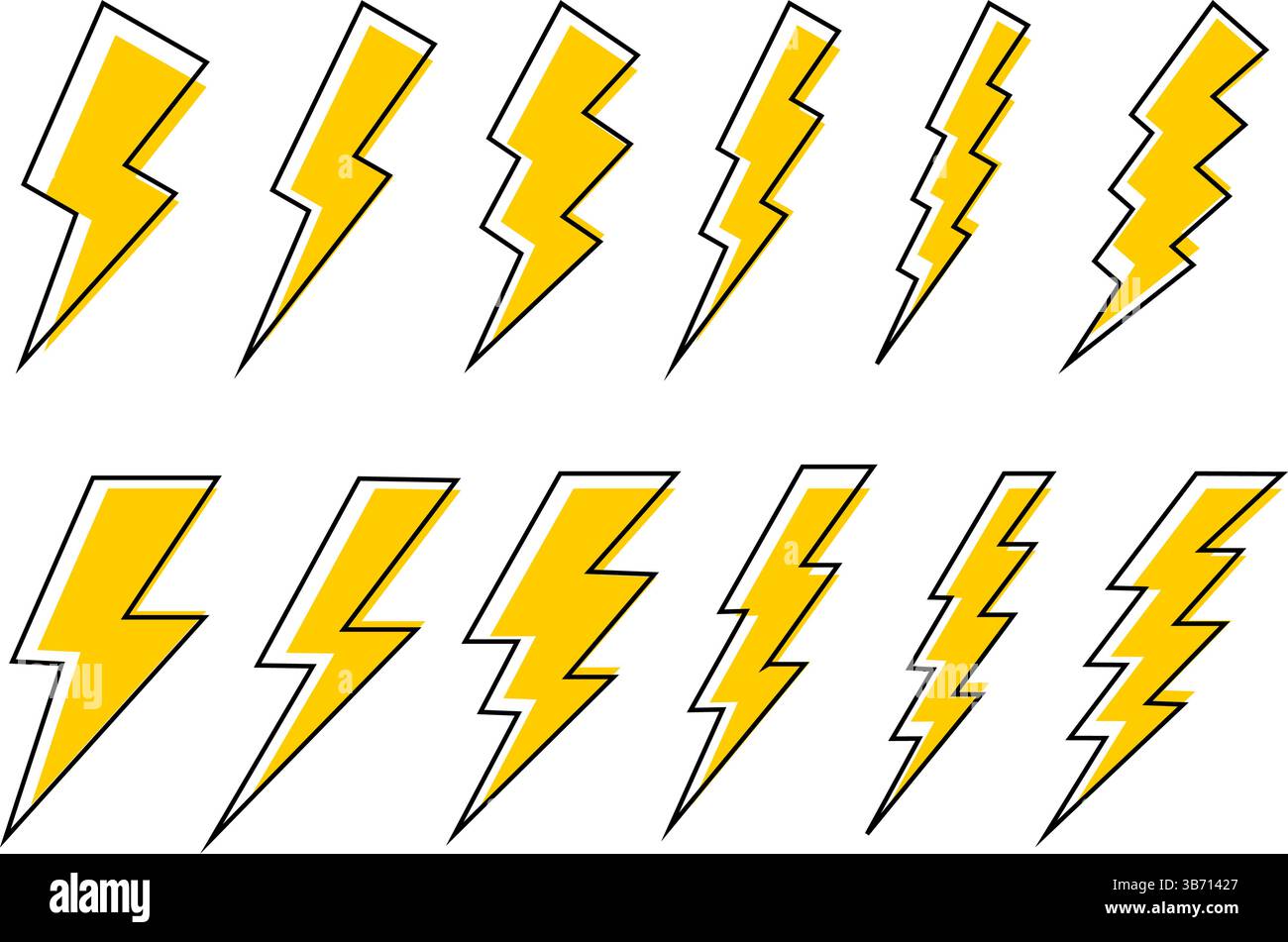 Set of thunderbolt icons. Flash light signs isolated on white ...