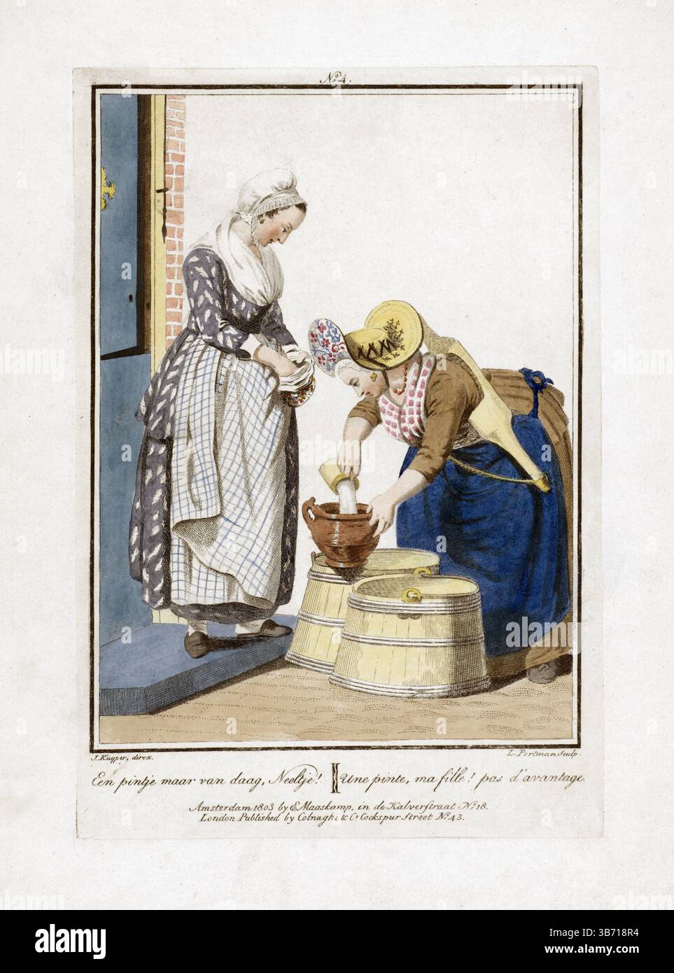 Hand coloured engraving print of fashion costume clothing clothes, by ...