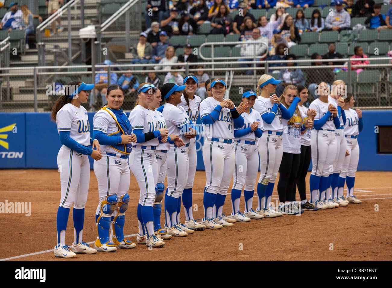 May 4, 2025: UCLA stands along the third base line during senior day ...