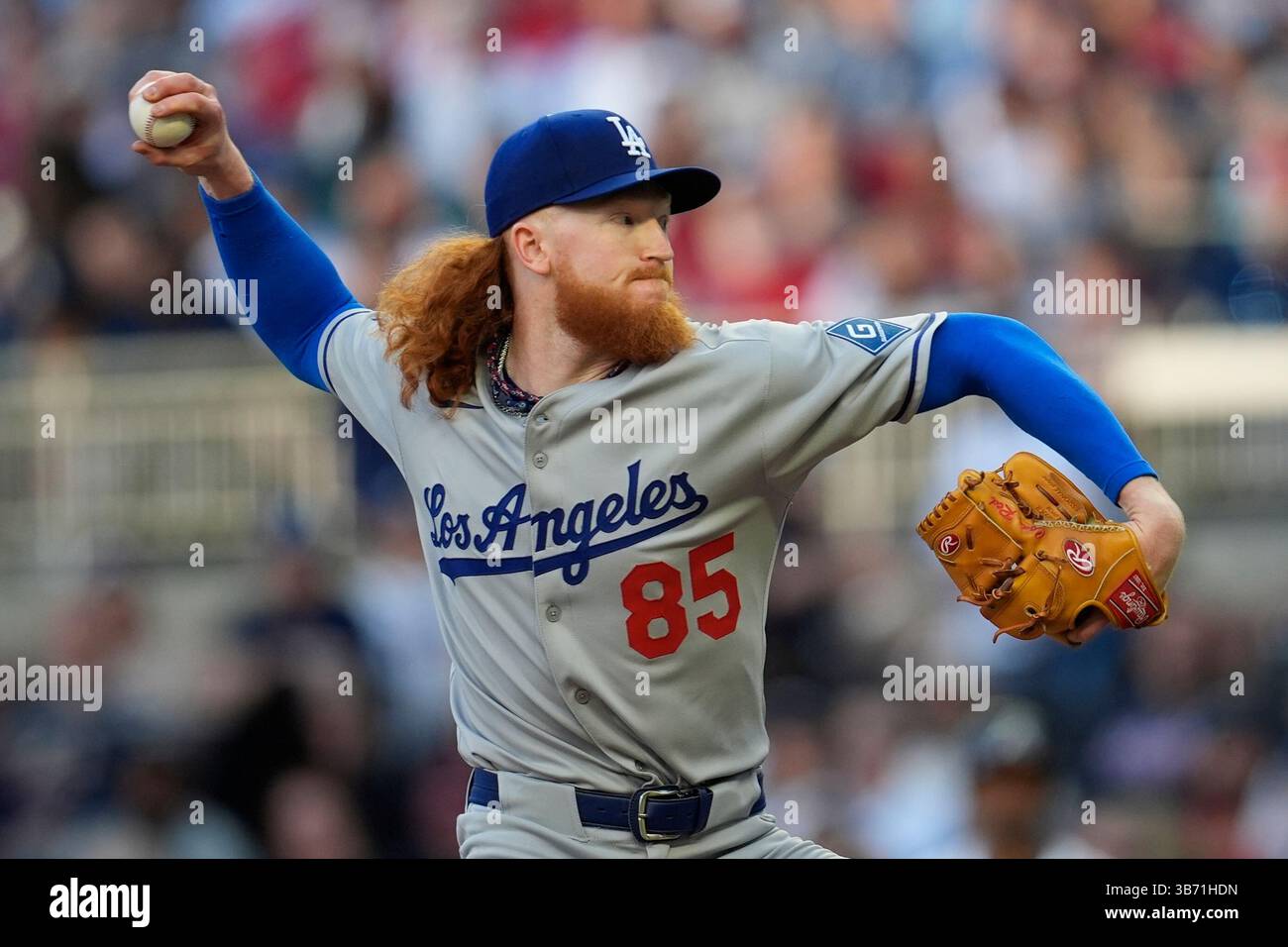 Los Angeles Dodgers pitcher Dustin May (85) works against the Atlanta ...