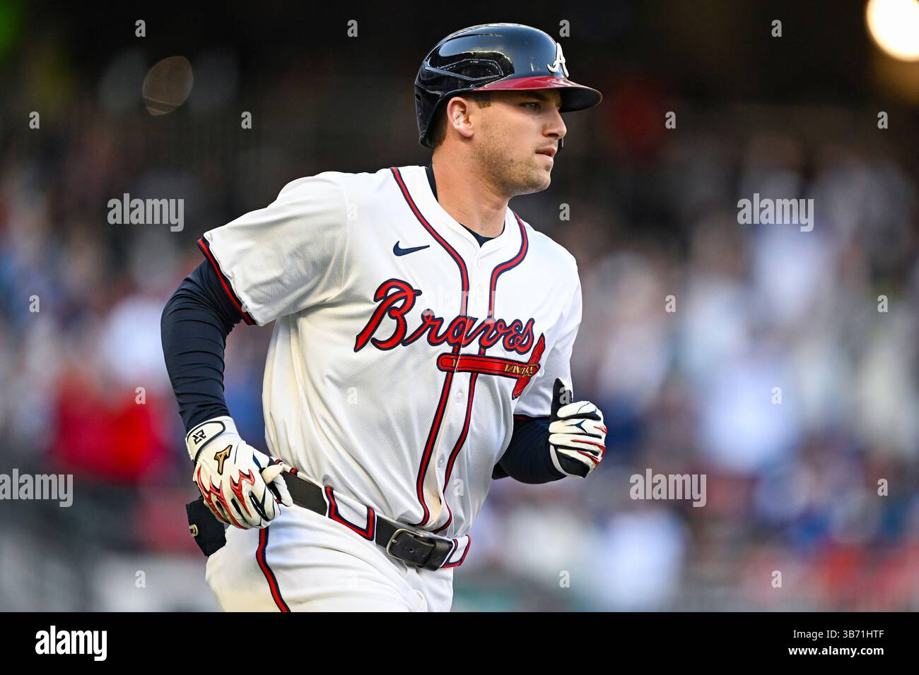 ATLANTA, GA – MAY 04: Atlanta third baseman Austin Riley (27) reacts ...