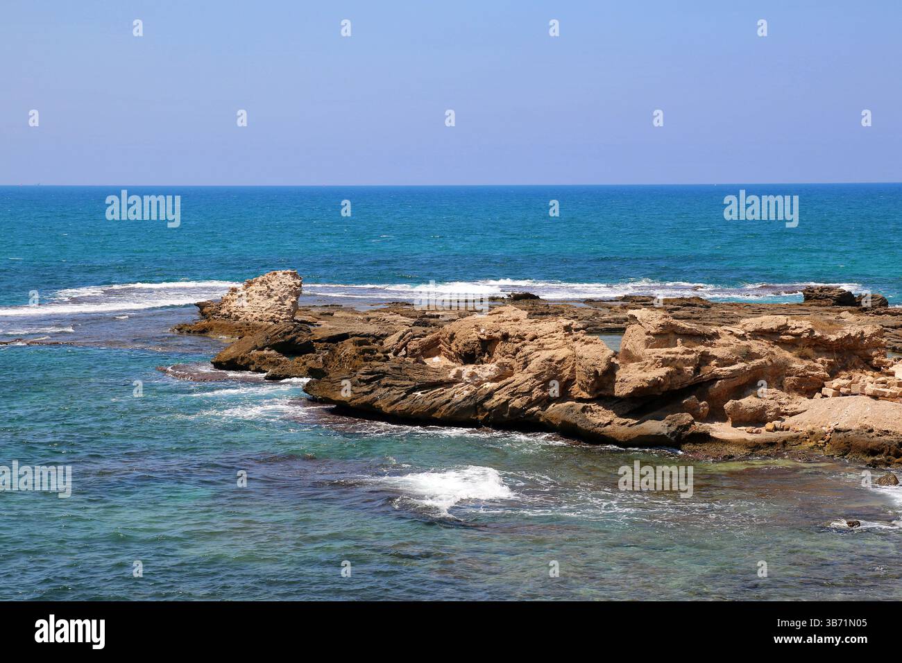 Ruins of Caesarea Maritima on rocky coast of Israel, ancient stones by ...