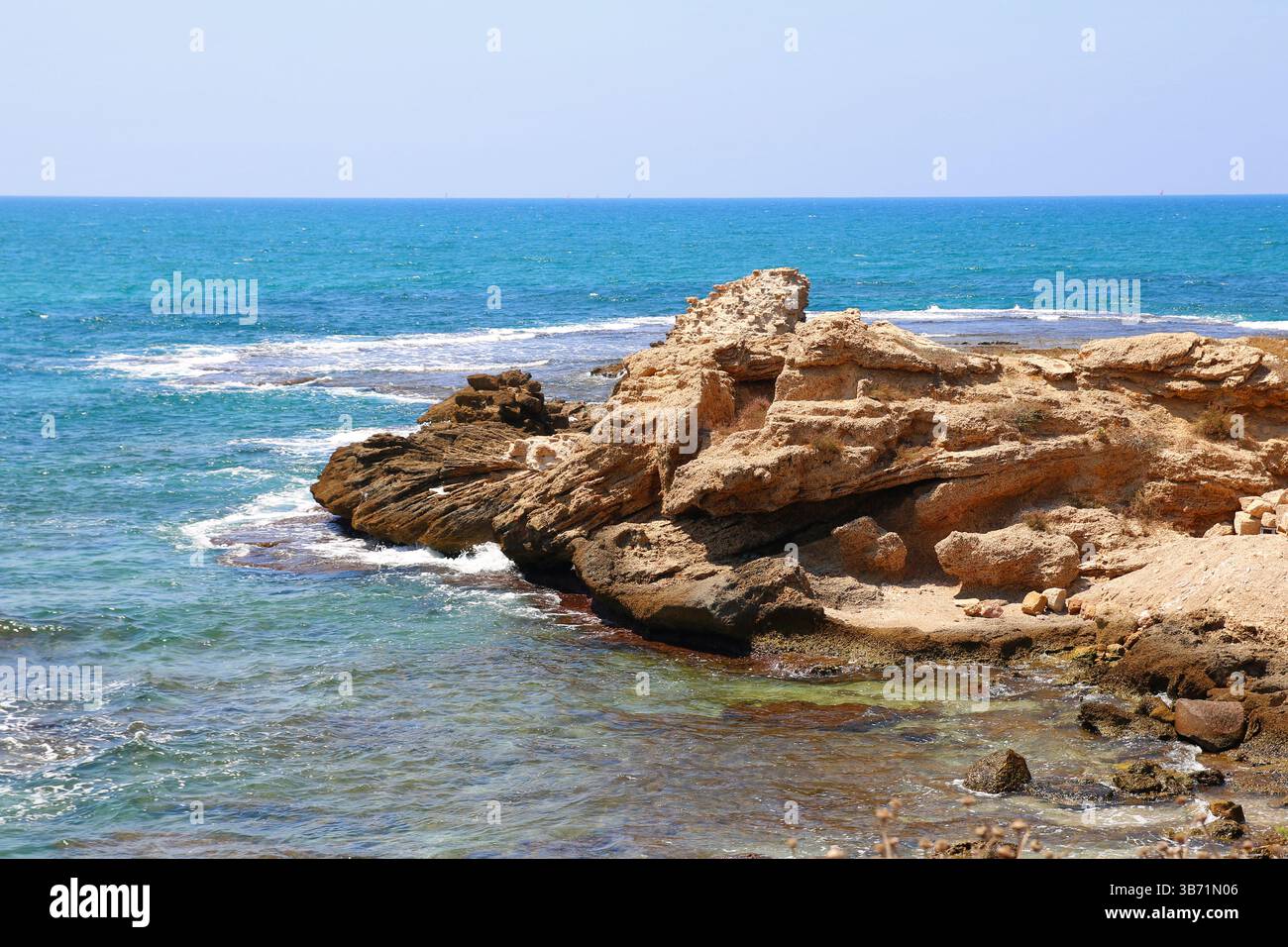 Ruins of Caesarea Maritima on rocky coast of Israel, ancient stones by ...