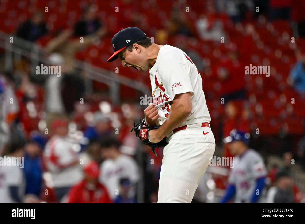 St. Louis Cardinals relief pitcher Michael McGreevy reacts after ...