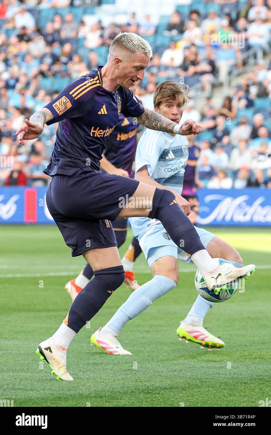 Kansas City, KS, USA. 4th May, 2025. Los Angeles Galaxy midfielder ...