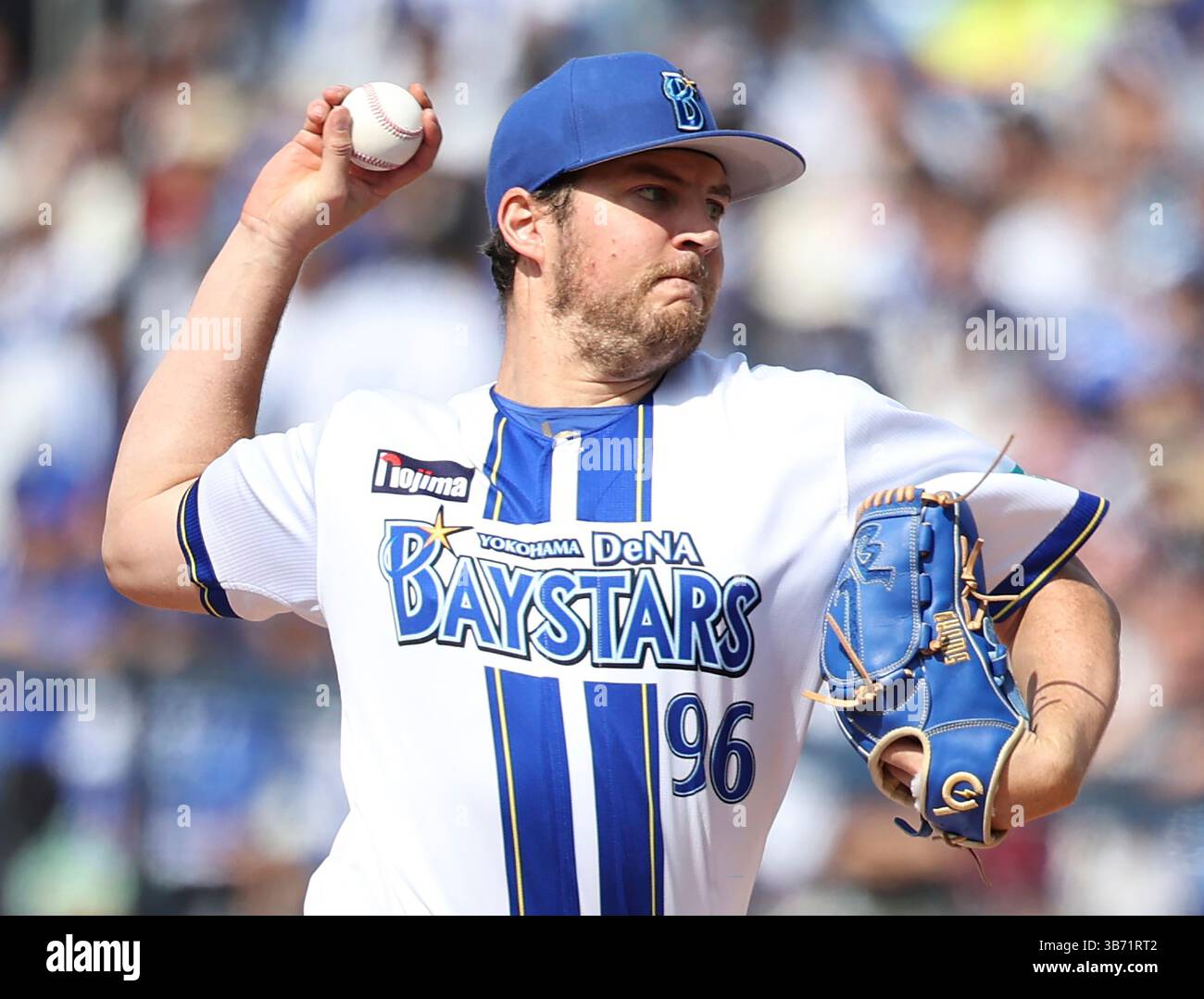 Yokohama DeNA Baystars starting pitcher Trevor Bauer pitches during a baseball game between the ...