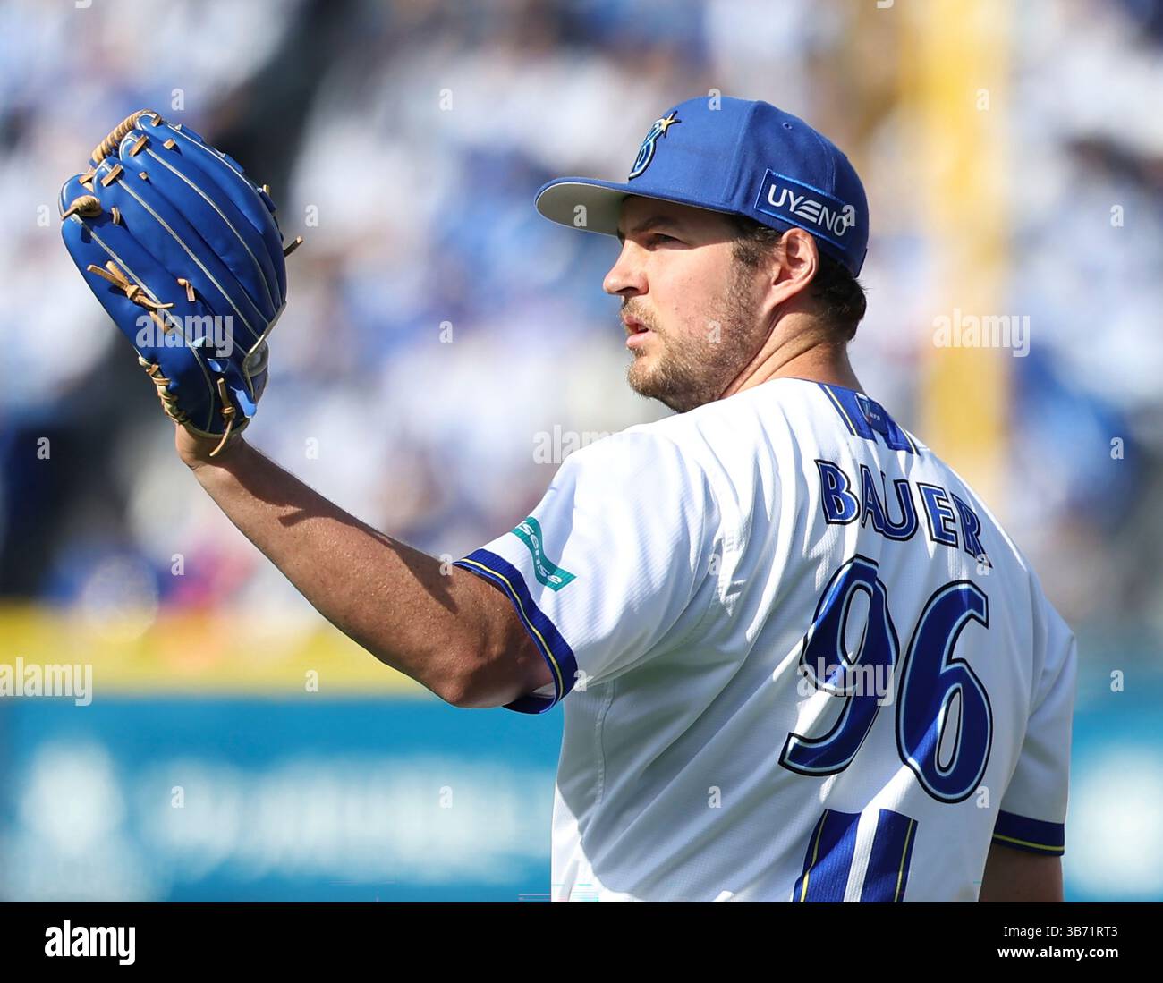 Yokohama DeNA Baystars starting pitcher Trevor Bauer is pictured during a baseball game between ...