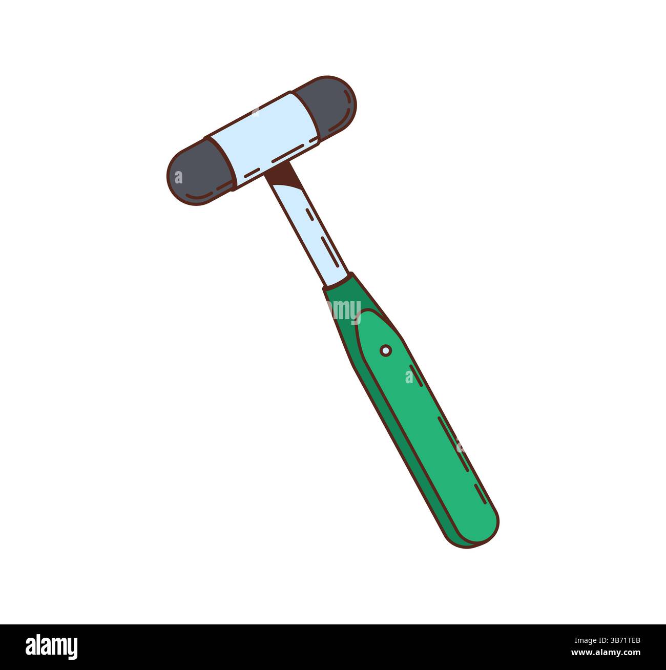 Cartoon groovy reflex hammer with a green handle and a dual sided ...
