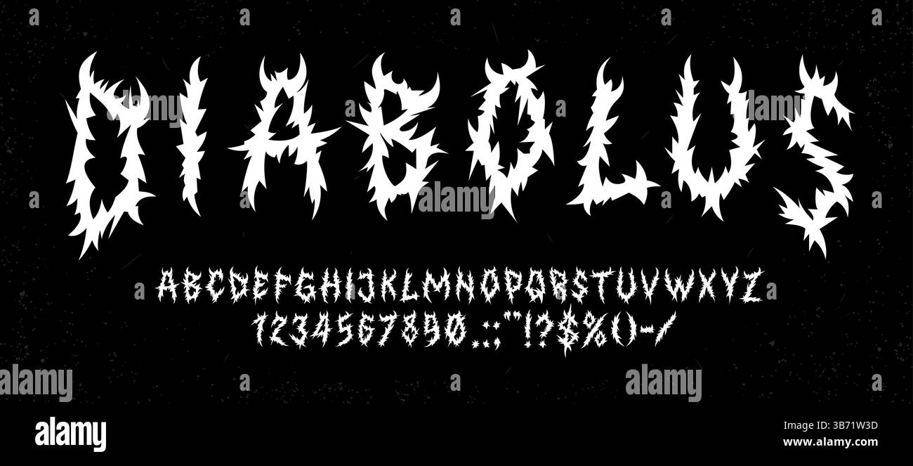 Y2k gothic font, horror scary typeface, punk metal type, dark demon abc alphabet. Horror font ...