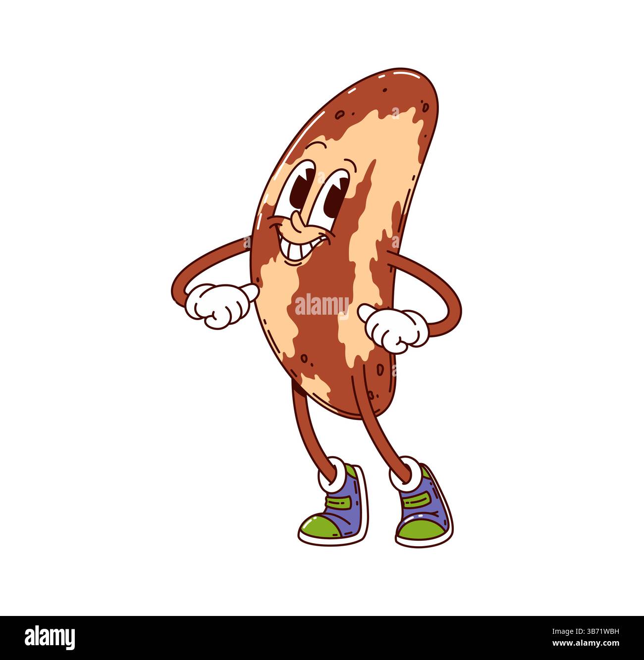 Cartoon groovy Brazilian nut character strikes a lively pose with ...
