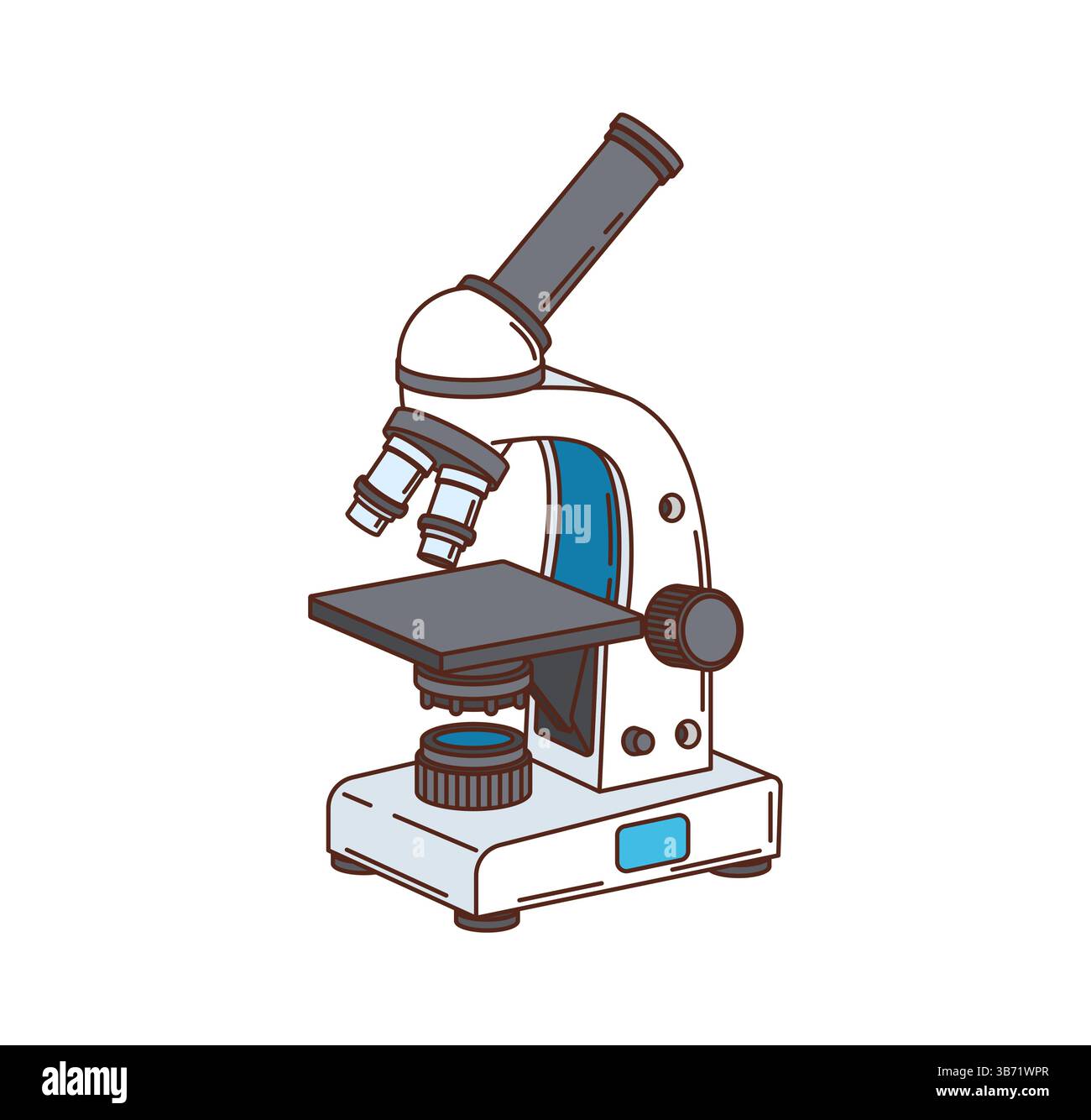 Cartoon groovy microscope, showcasing its eyepiece, objective lenses ...