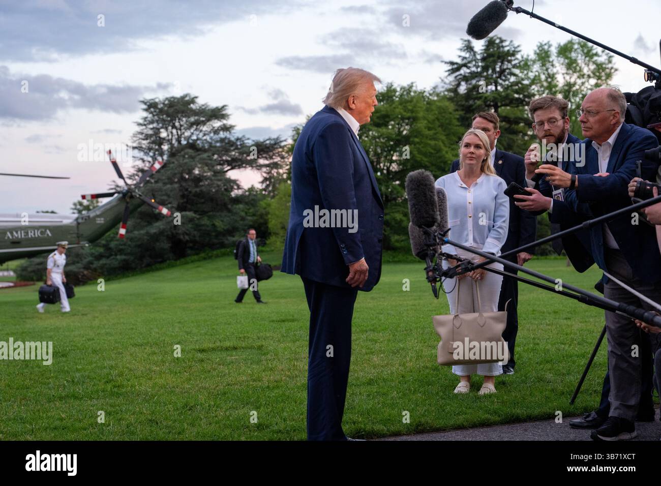 May 4, 2025, Washington, District of Columbia, USA: President DONALD TRUMP arrives at the White ...