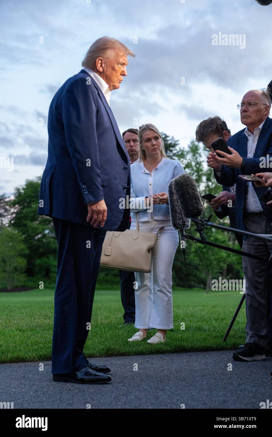 May 4, 2025, Washington, District of Columbia, USA: President DONALD TRUMP arrives at the White ...