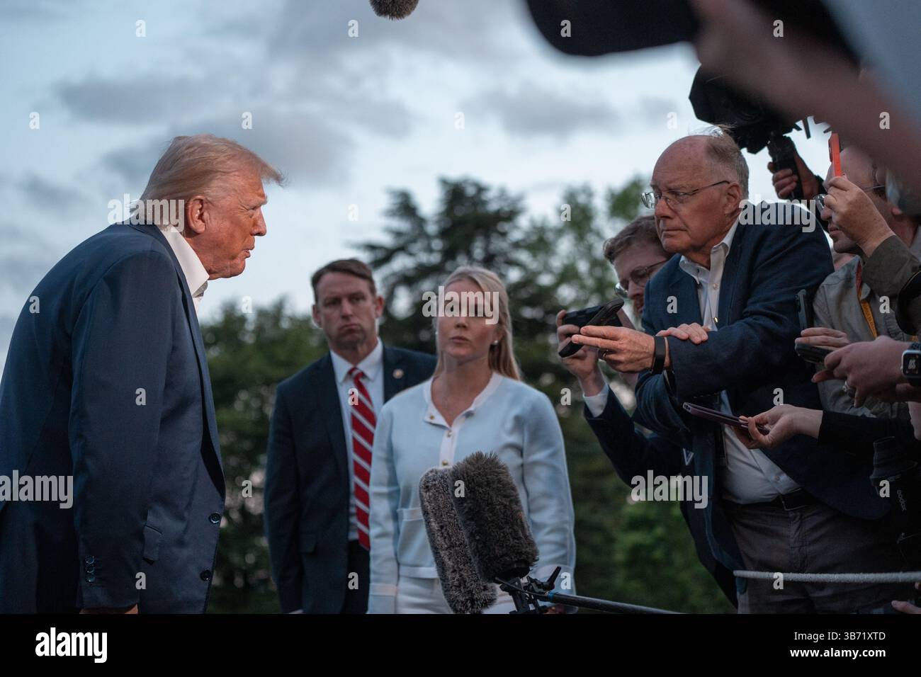 May 4, 2025, Washington, District of Columbia, USA: President DONALD TRUMP arrives at the White ...