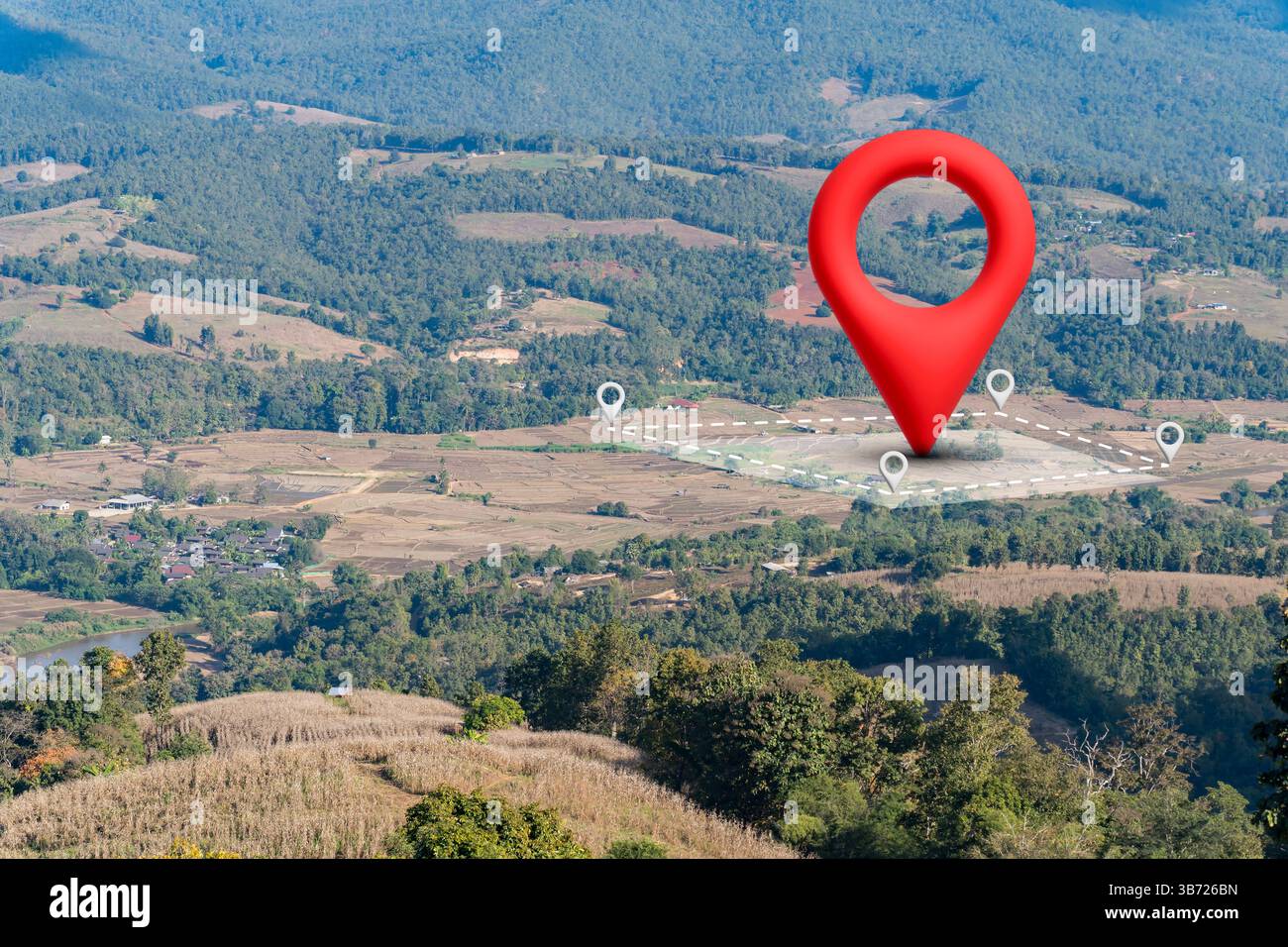 Location pin icon on a grass field showing real estate concept. Land ...