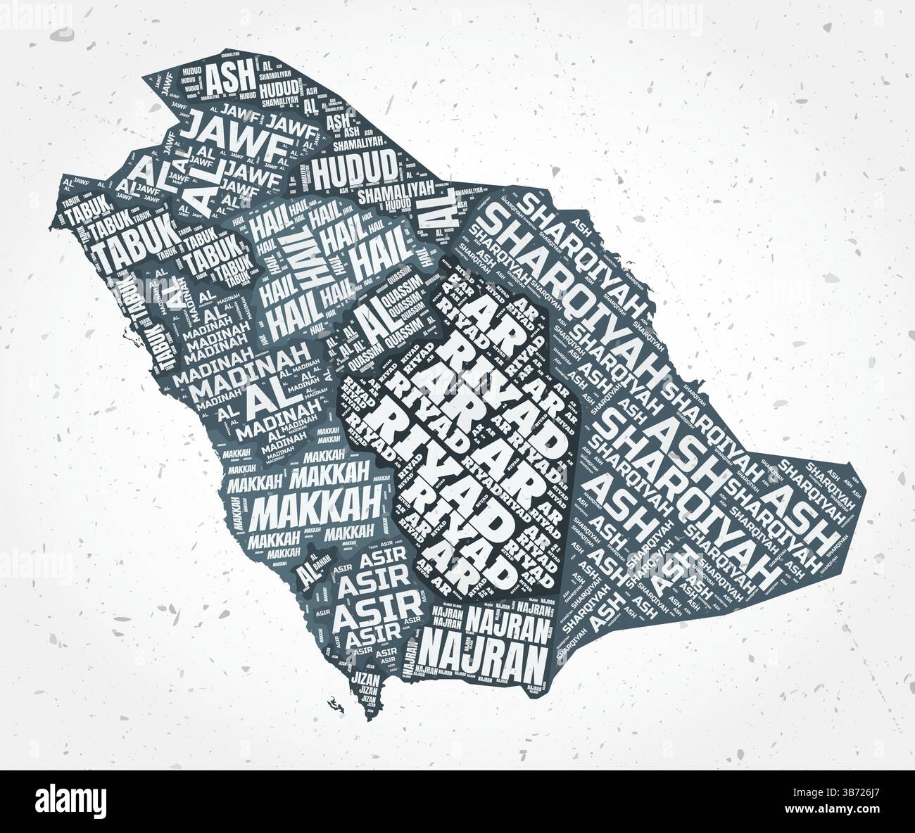 Saudi Arabia regions word clouds. Country shape on textured background ...
