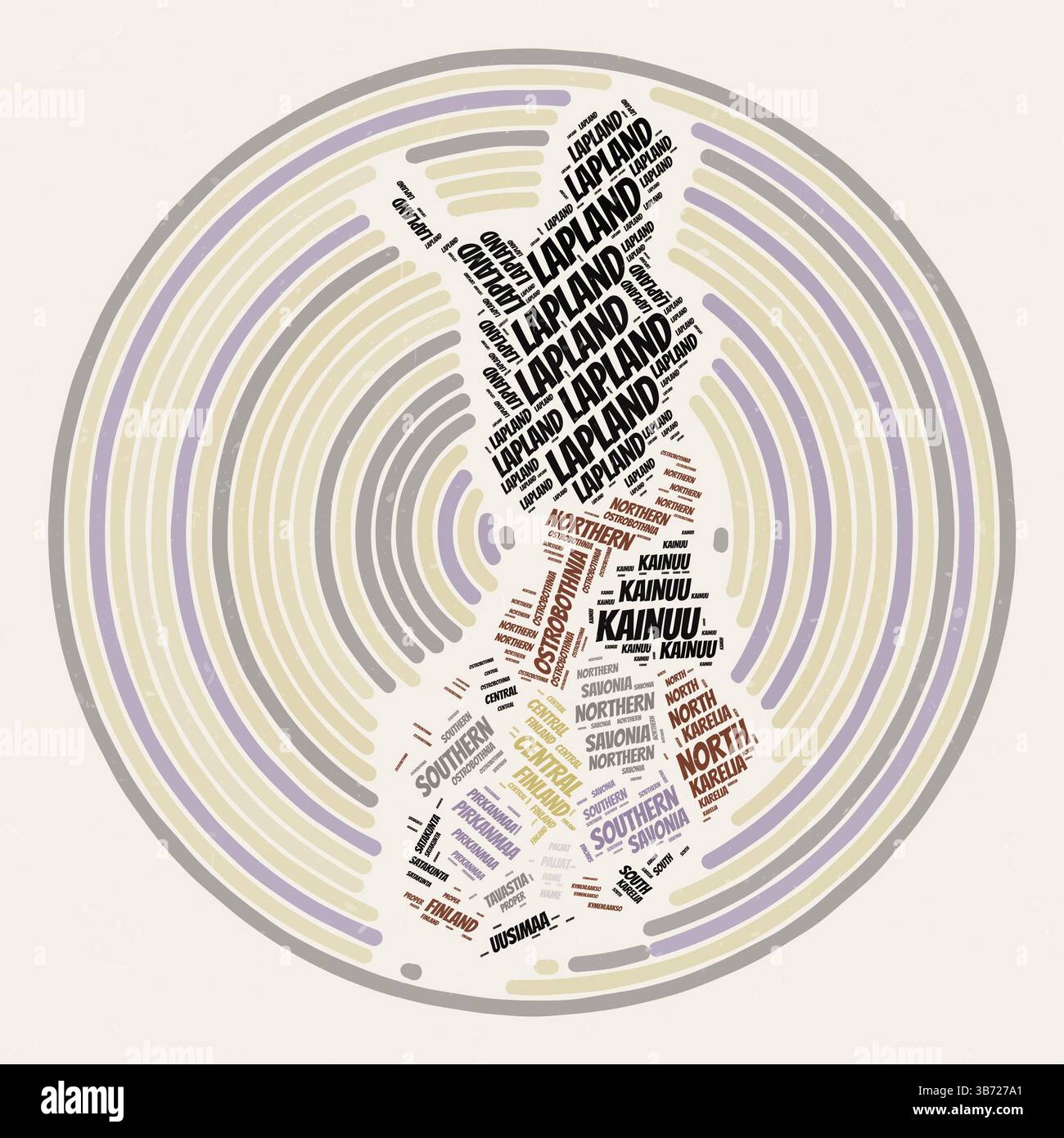 Finland Round Poster. Typography style image of Country. Regions word ...