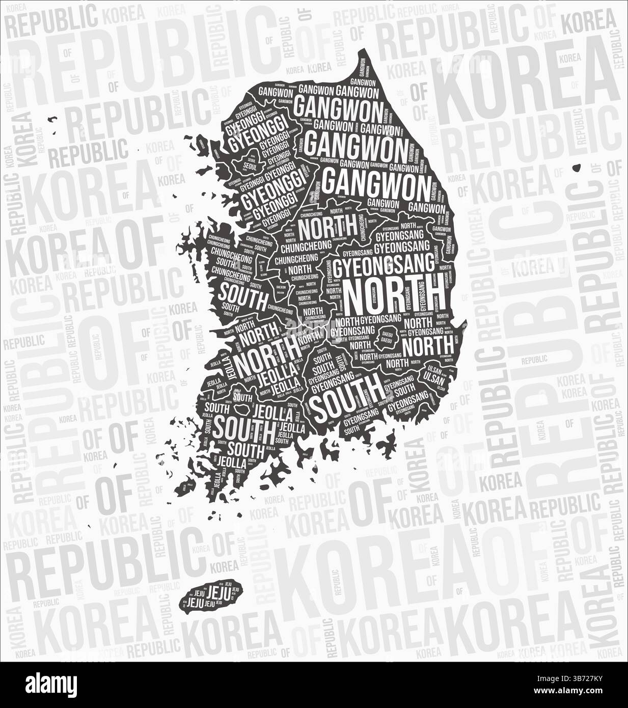 Republic of Korea regions map word cloud. Republic of Korea region ...
