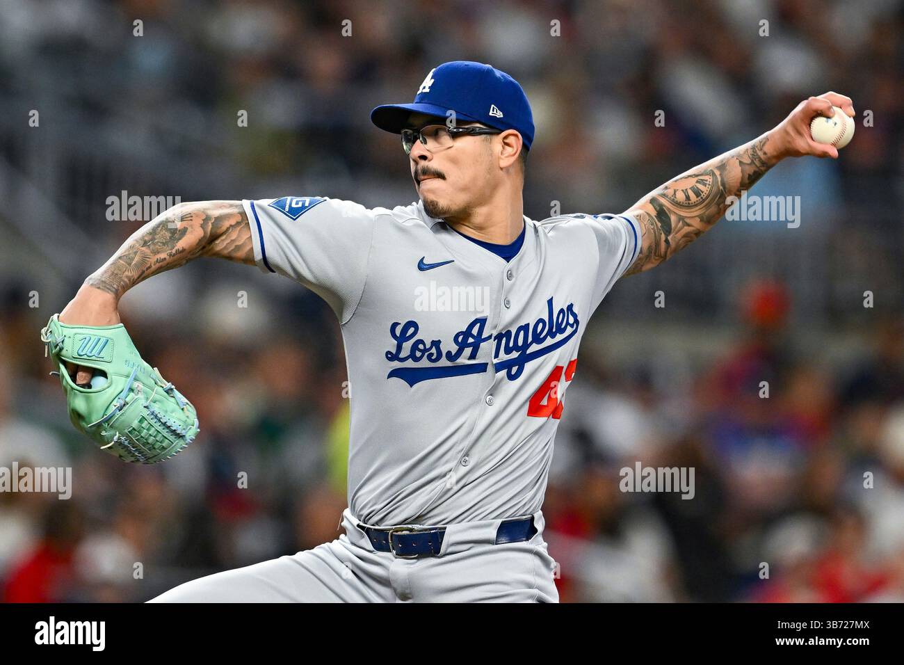 ATLANTA, GA – MAY 04: Los Angeles relief pitcher Anthony Banda (43 ...