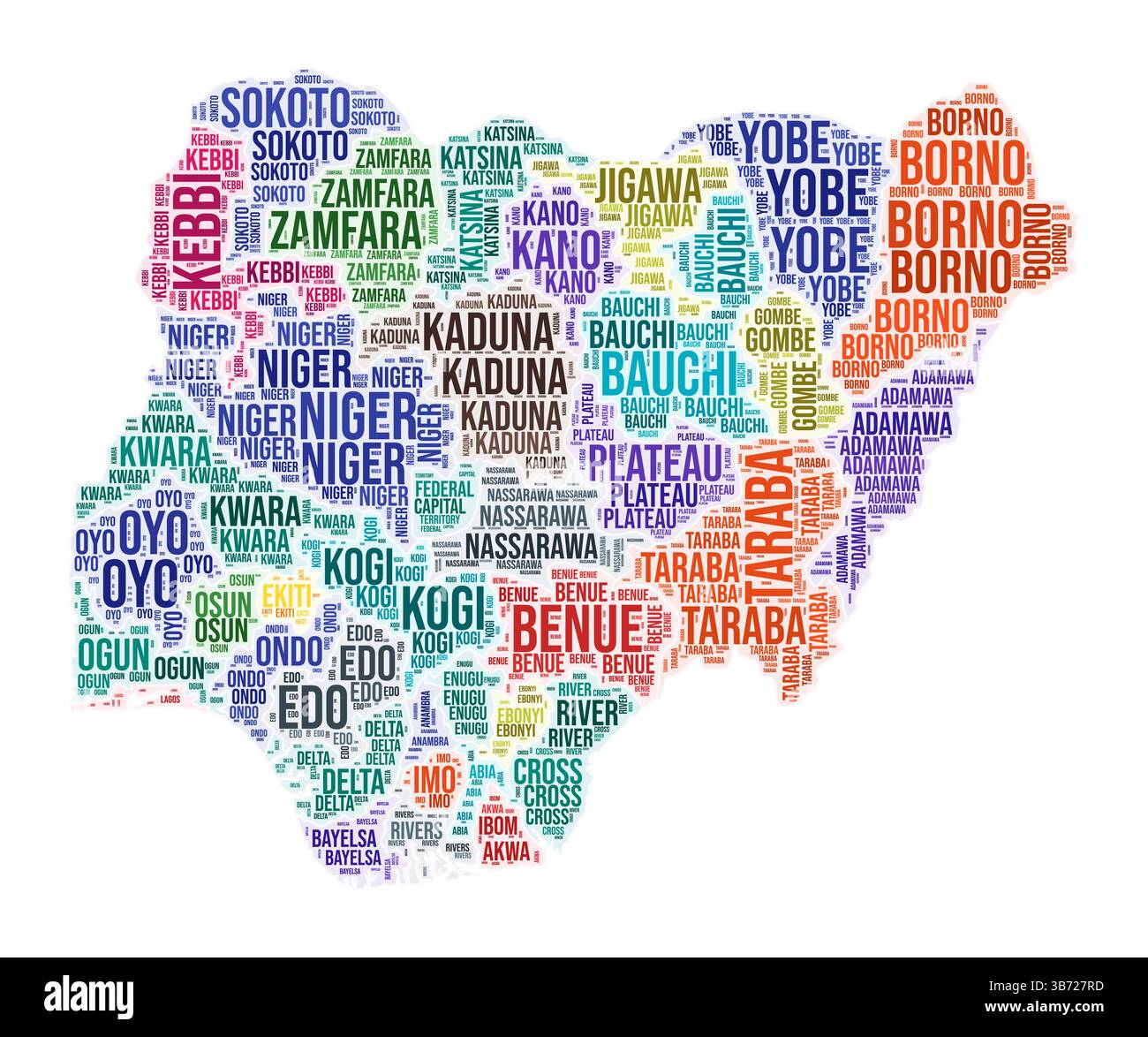 Nigeria region word cloud. Country shape design. Nigeria colored ...