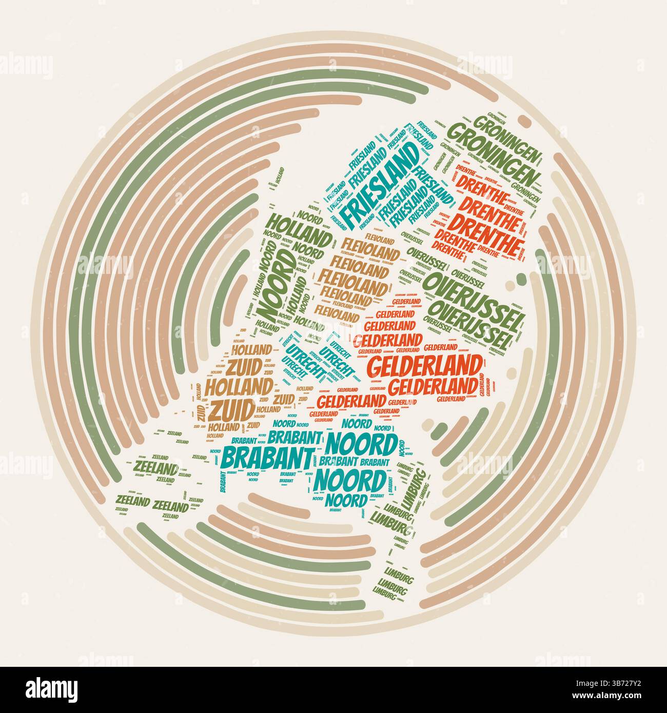 Netherlands round poster. Typography style image of country. Regions ...