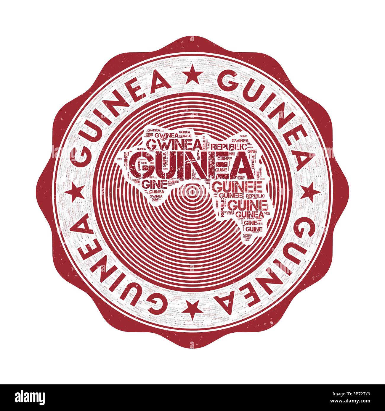 Guinea seal. Country round logo with shape of Guinea and country name ...