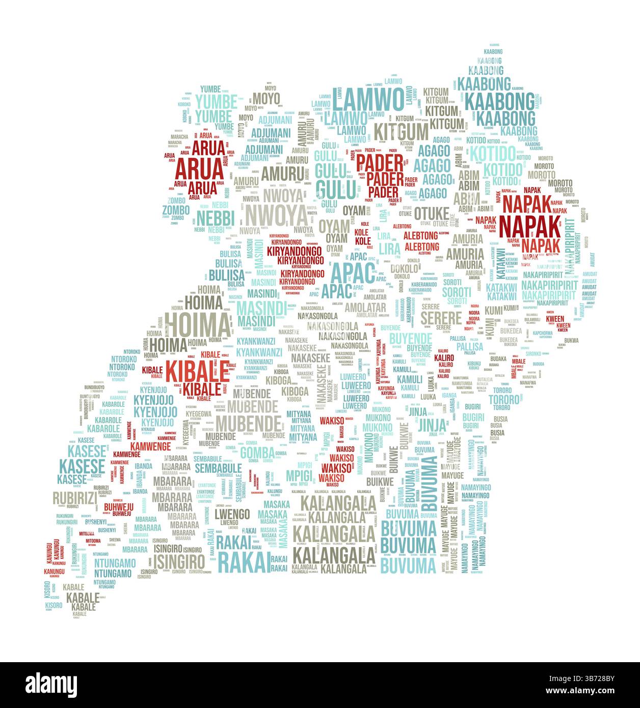 Uganda Word Cloud. Country shape with region division. Uganda ...